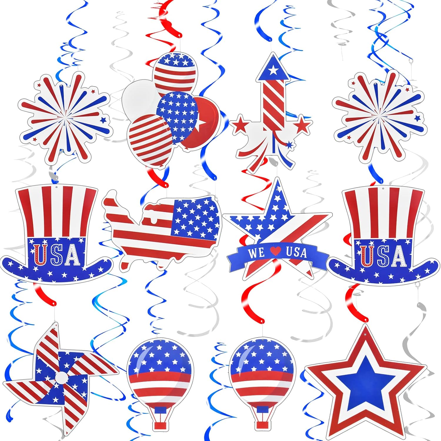 Amazon.com: 4th of July Hanging Swirl 30Pcs - Fourth of July ...