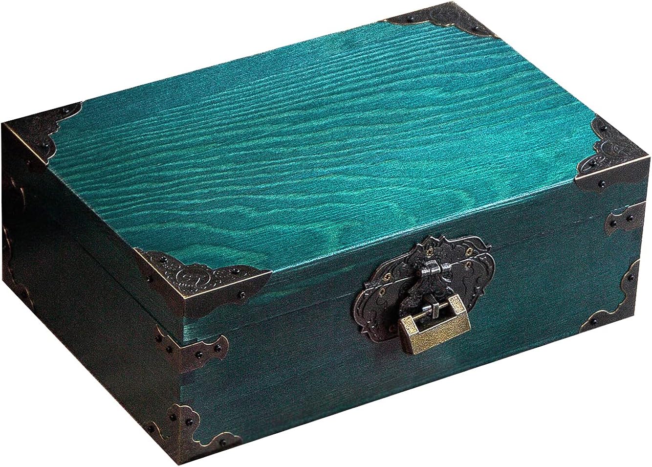 Amazon.com: dedoot Wooden Keepsake Box, Blue Wood Box with Lock ...
