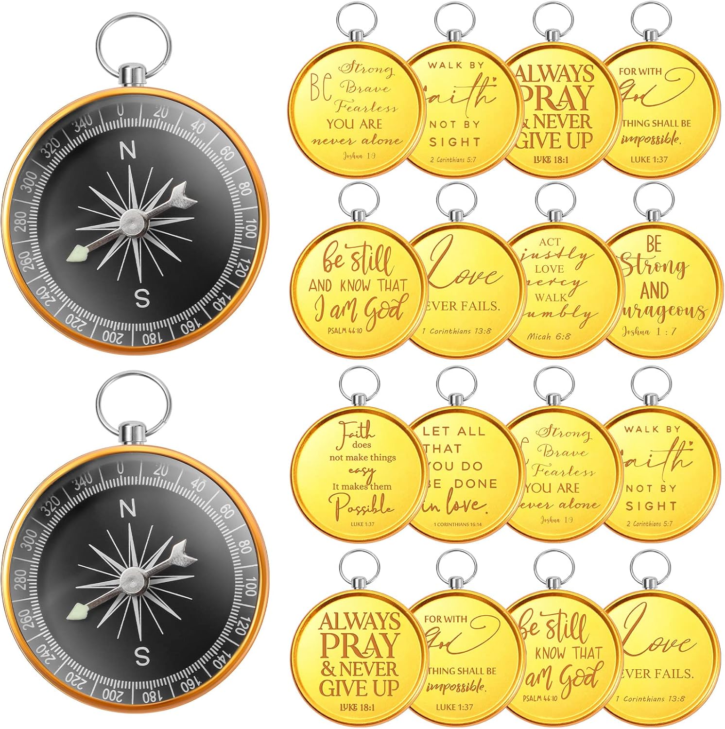 Amazon.com : Fumete 20 Pcs Christian Gift Compasses Hiking Scripture ...
