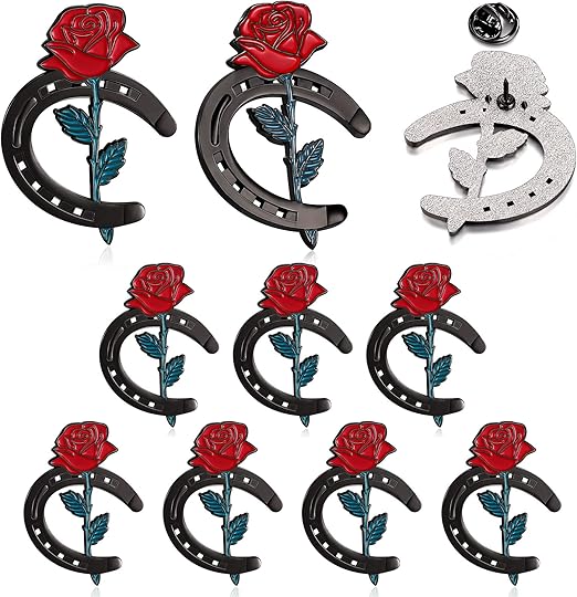 Amazon.com: Kigeli 10 Pieces Western Party Lapel Pin Horseshoe Red Rose ...
