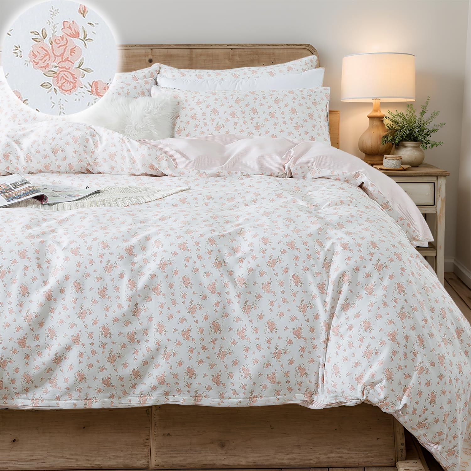 Amazon.com: FADFAY Queen Duvet Cover Set Pink Floral Comforter Cover ...