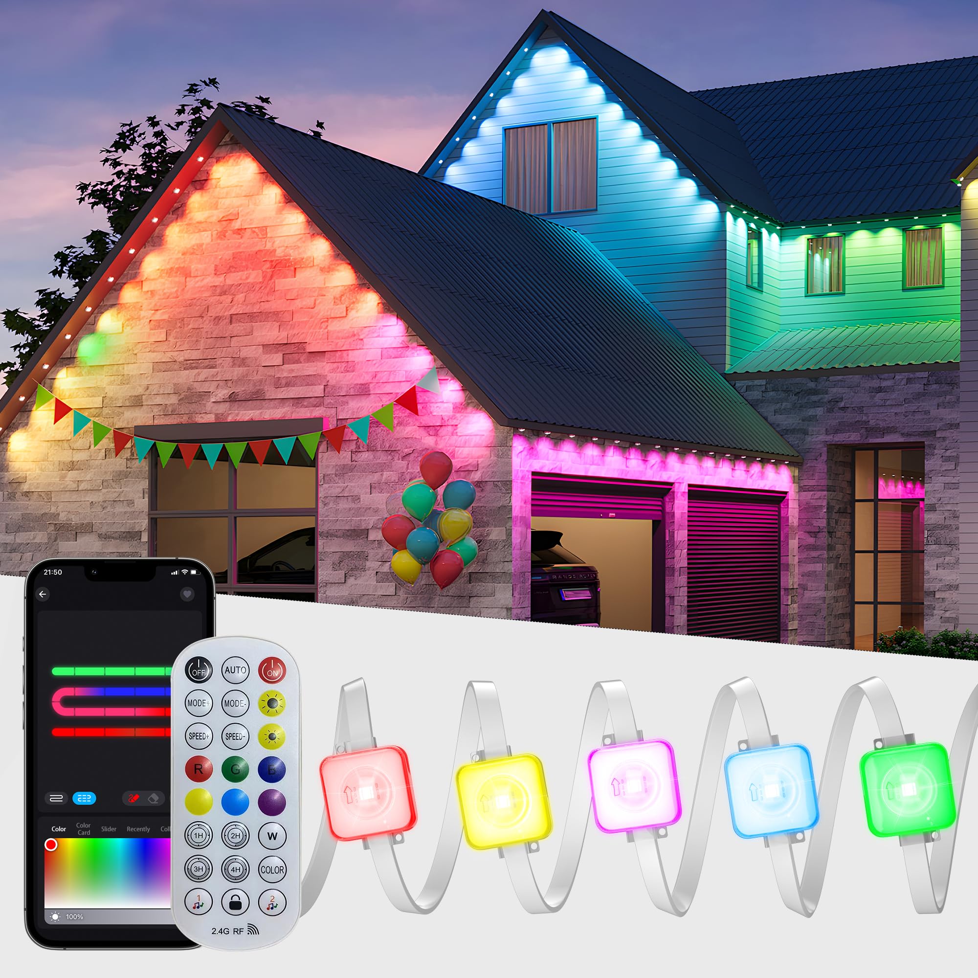 Umidkin Permanent Outdoor Lights,50ft 36LEDs Eternity Lights,RGB+IC ...