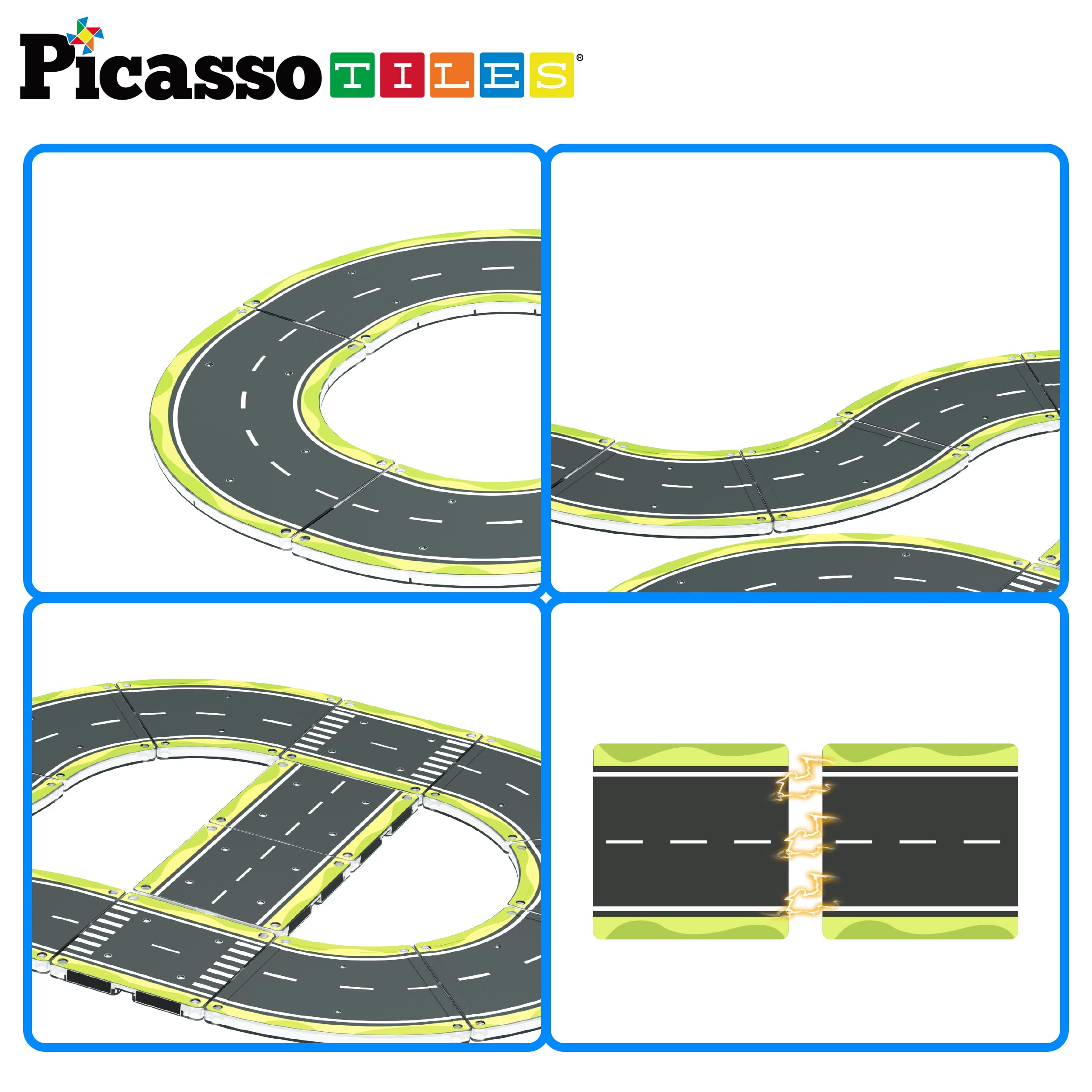 Snapklik.com : Magnet Tile Car Track Adventure Theme Printed Street Road Runway Speedway Highway ...
