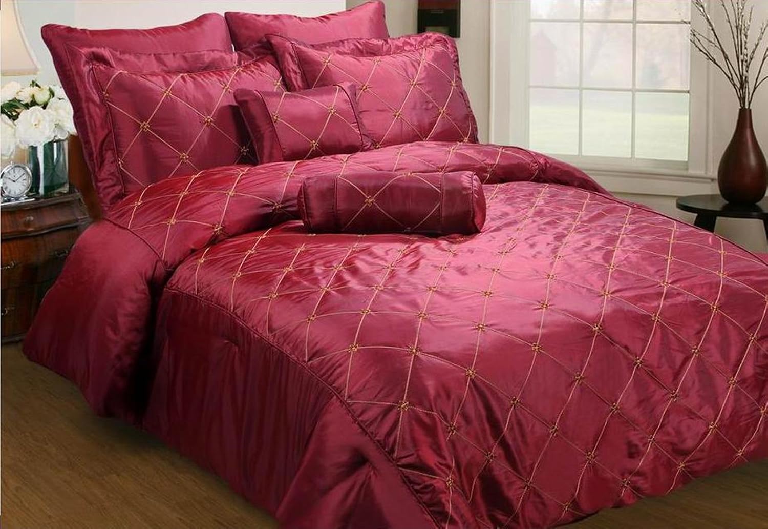 Amazon.com: Rosebud King 8-Piece Comforter Set, Red : Home & Kitchen