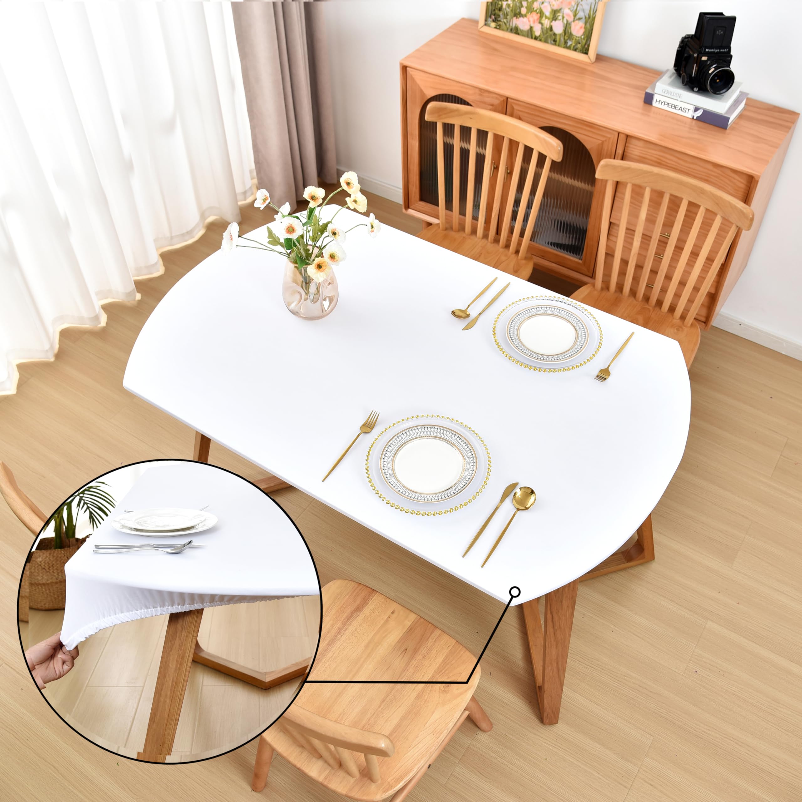 Amazon.com: Amonsa Oval White Fitted Tablecloth with Elastic 48x68 inch ...