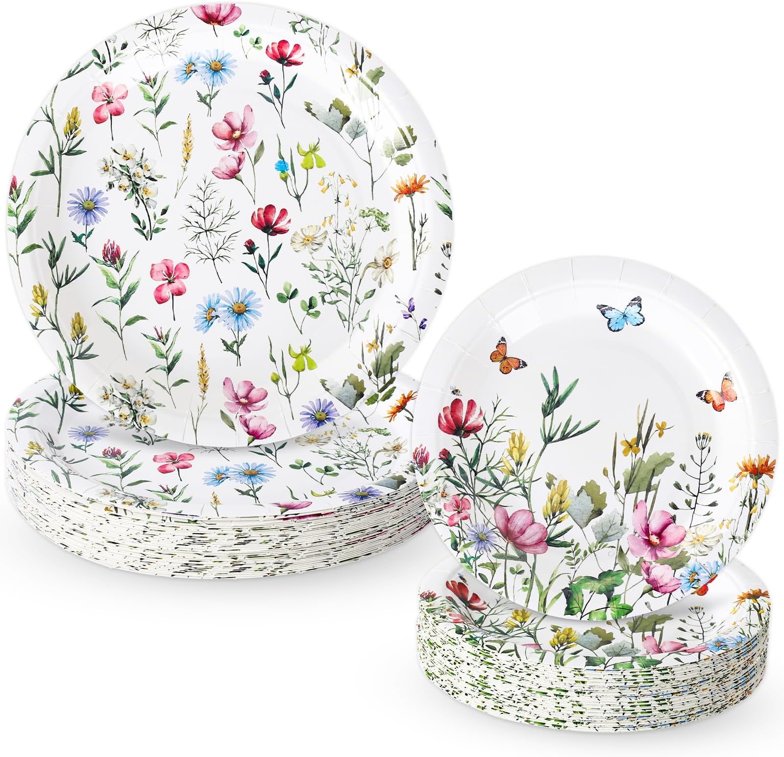 Amazon.com: Mumufy 100 Pack Wild Floral Paper Plates Wild Flower Dinner ...