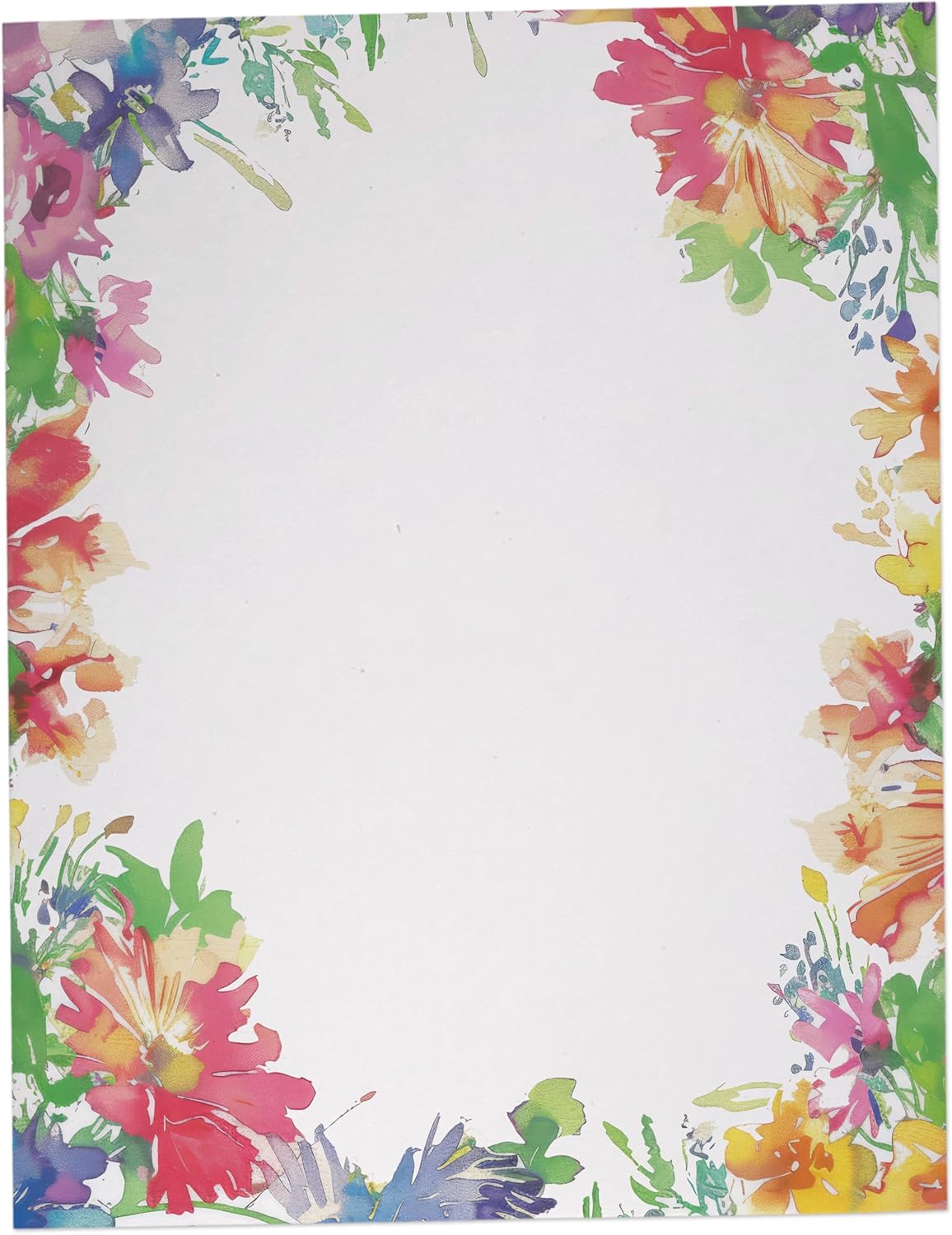 Watercolor Floral Border Stationary Paper - 60 Sheets Pretty Letter ...