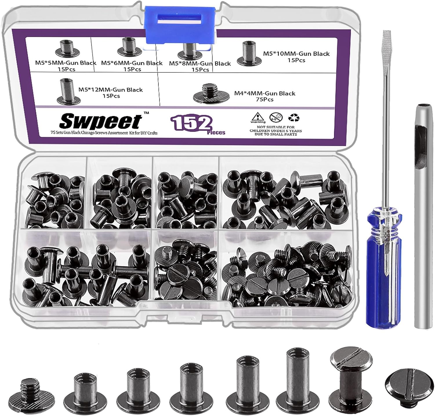 Amazon.com: Swpeet 152Pcs M5x5mm, 6mm, 8mm, 10mm, 12mm Gun Black Screws ...