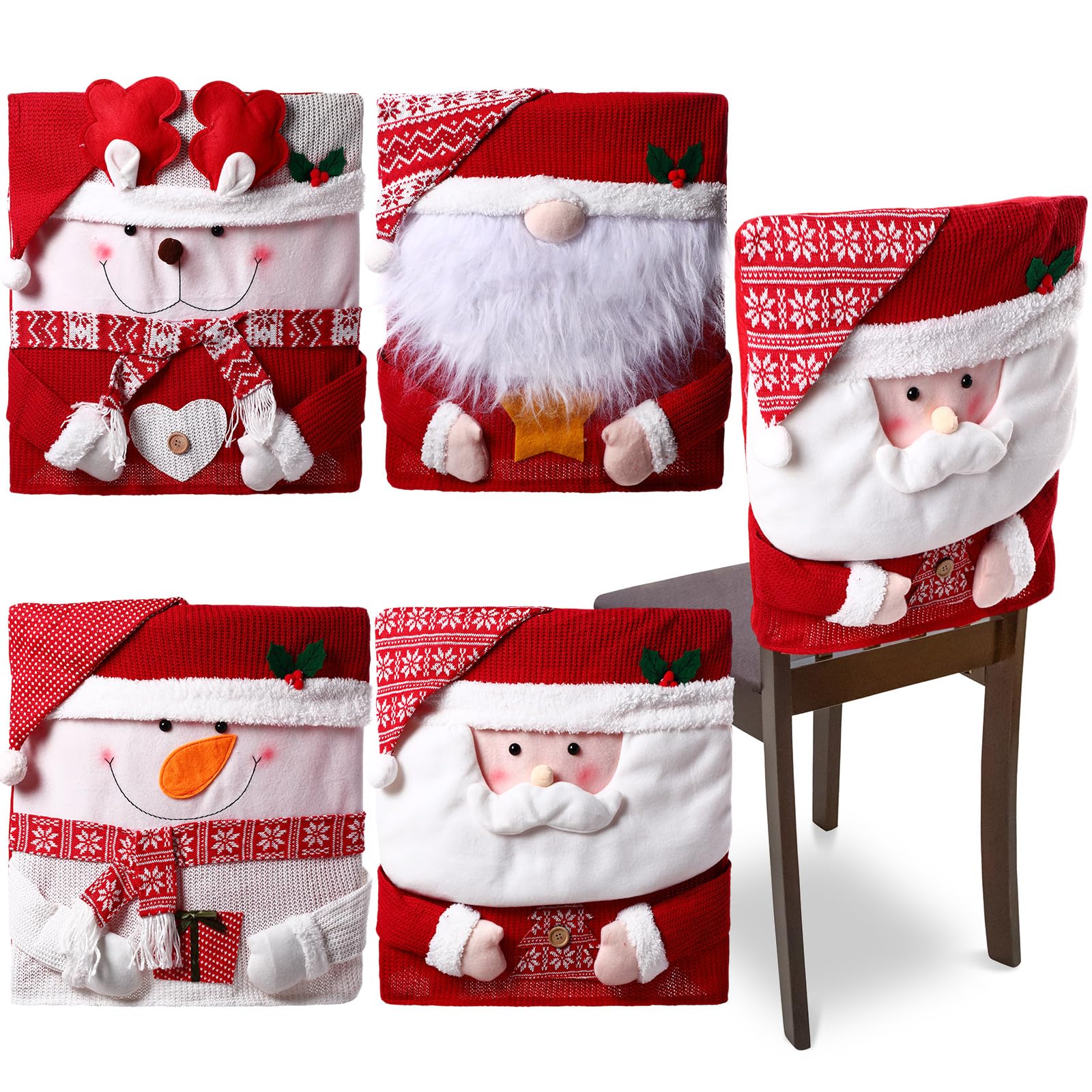 Amazon.com: HunnmingRe 4 Pcs Christmas Chair Back Cover Santa Claus ...
