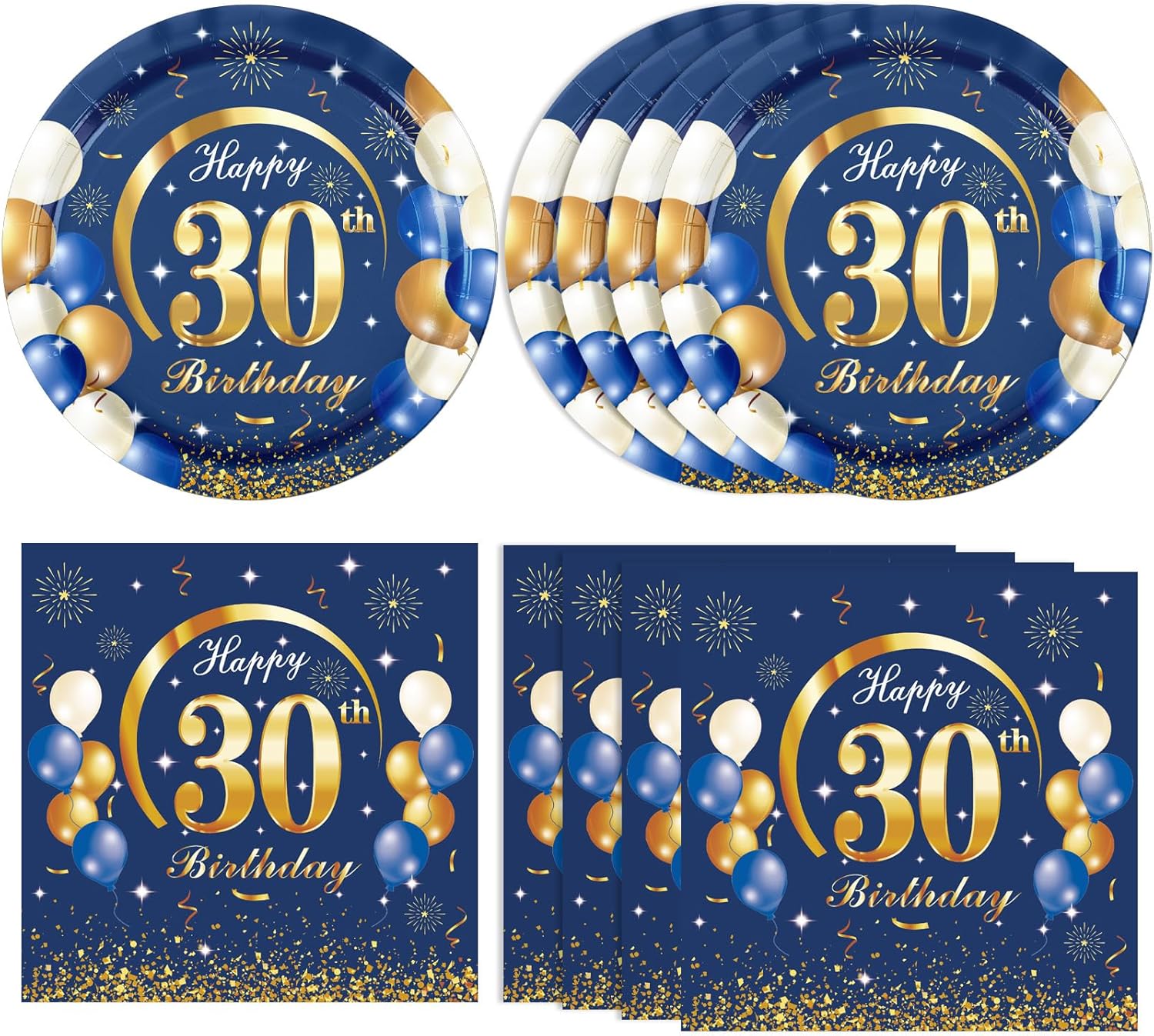 Amazon.com: 40PCS Happy 30th Birthday Decorations Navy Blue and Gold ...
