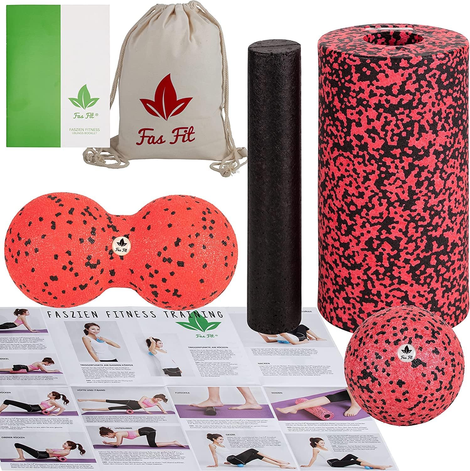 Fas Fit Faszienrolle Faszienball Selbst-Massage Set rot 4teilig ...
