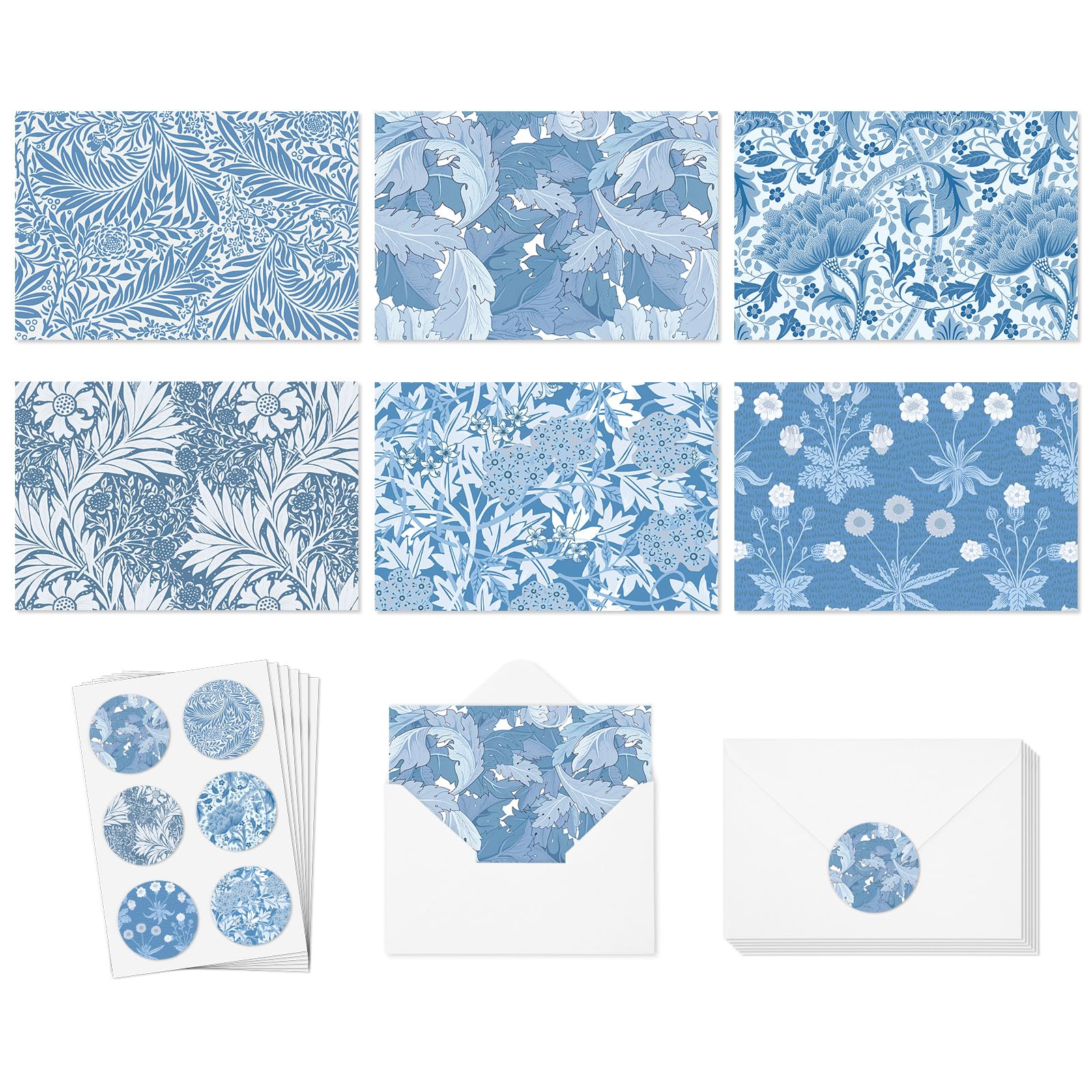 Amazon.com : AnyDesign Blue Floral Greeting Cards Vintage Blue Flower ...