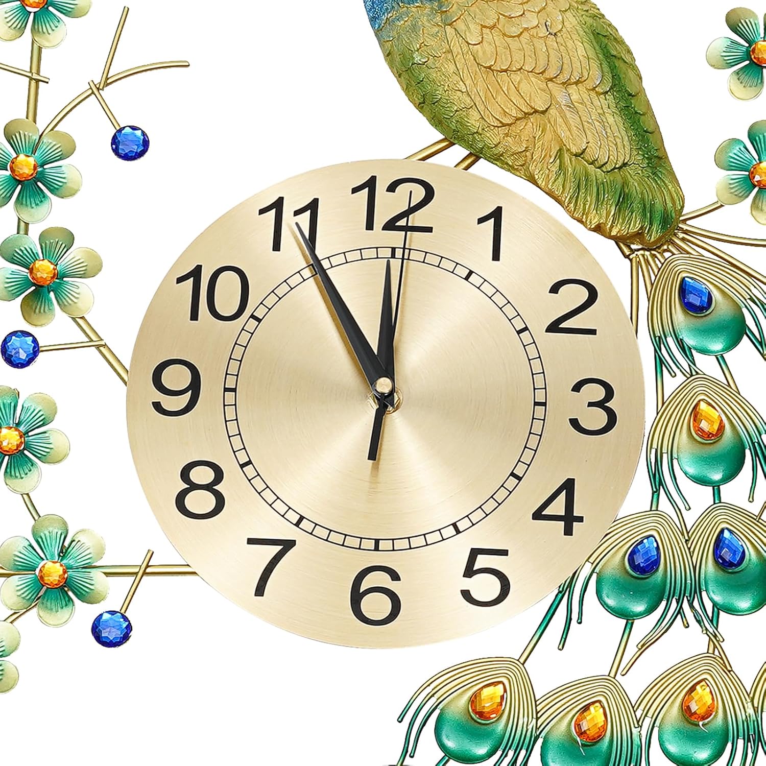 DDBESSIC Reloj de pared grande de pavo real, 8.26 pulgadas, metal 3D ...