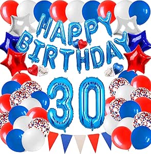 Amazon.com: Nat-Color 30th Blue and Red Birthday Party Decorations Set ...