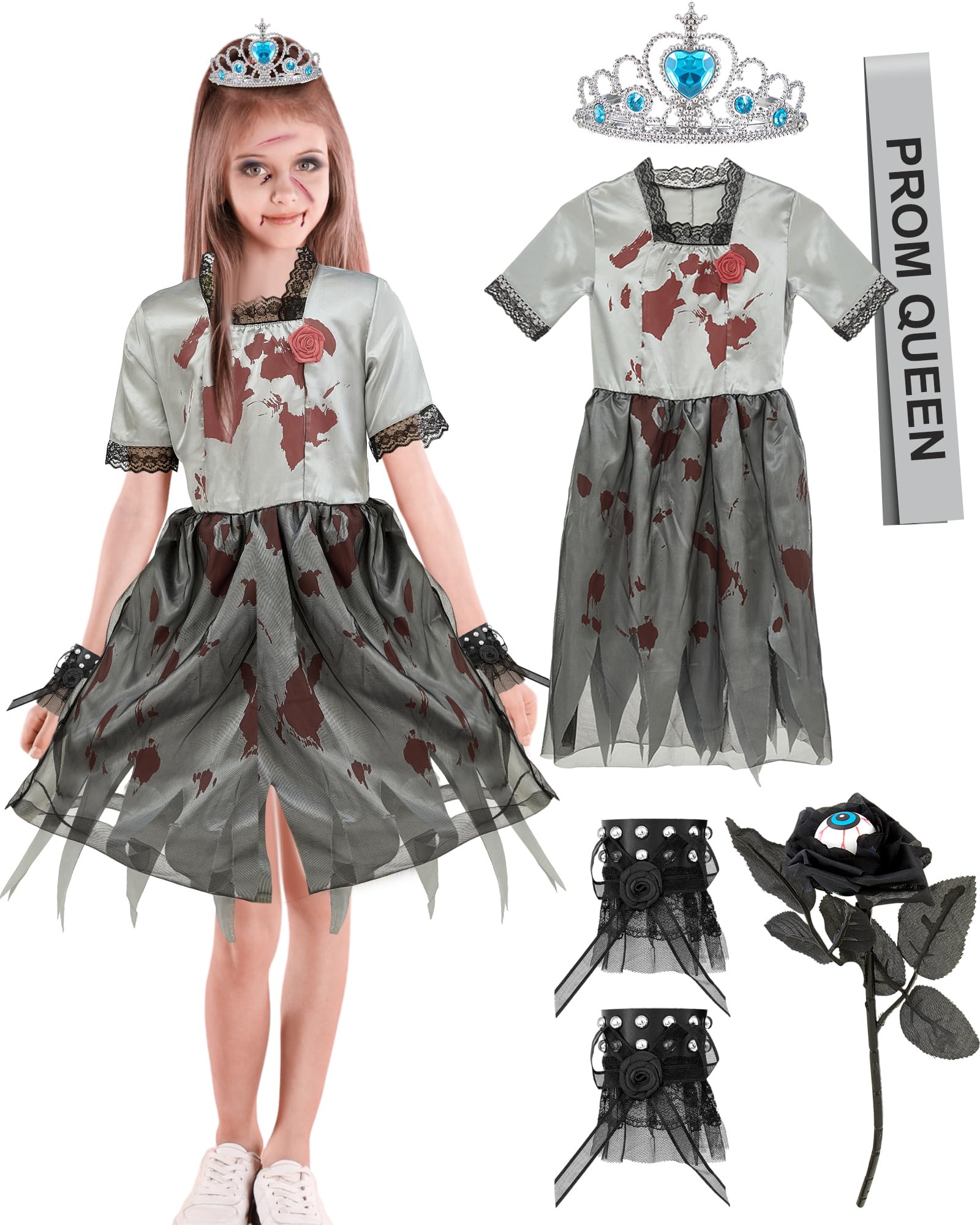 Liitrsh Girl Halloween Prom Queen Cosplay Set Zombie Prom Queen Child ...