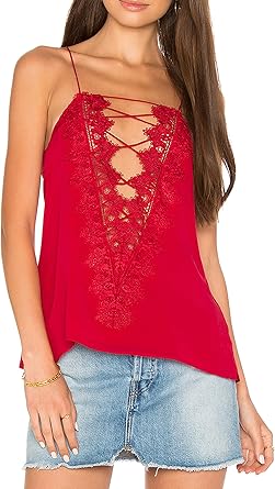 May&Maya Women's Laced Front with Applique Accent Top Tee Tank Cami ...
