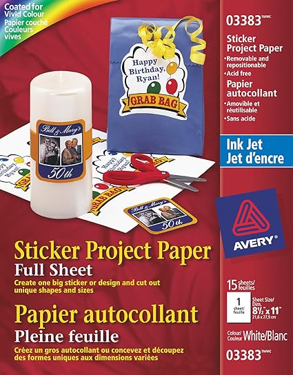 Avery Sticker Paper, Matte White, 8.5 x 11 Inches, Inkjet Printers, 15 ...