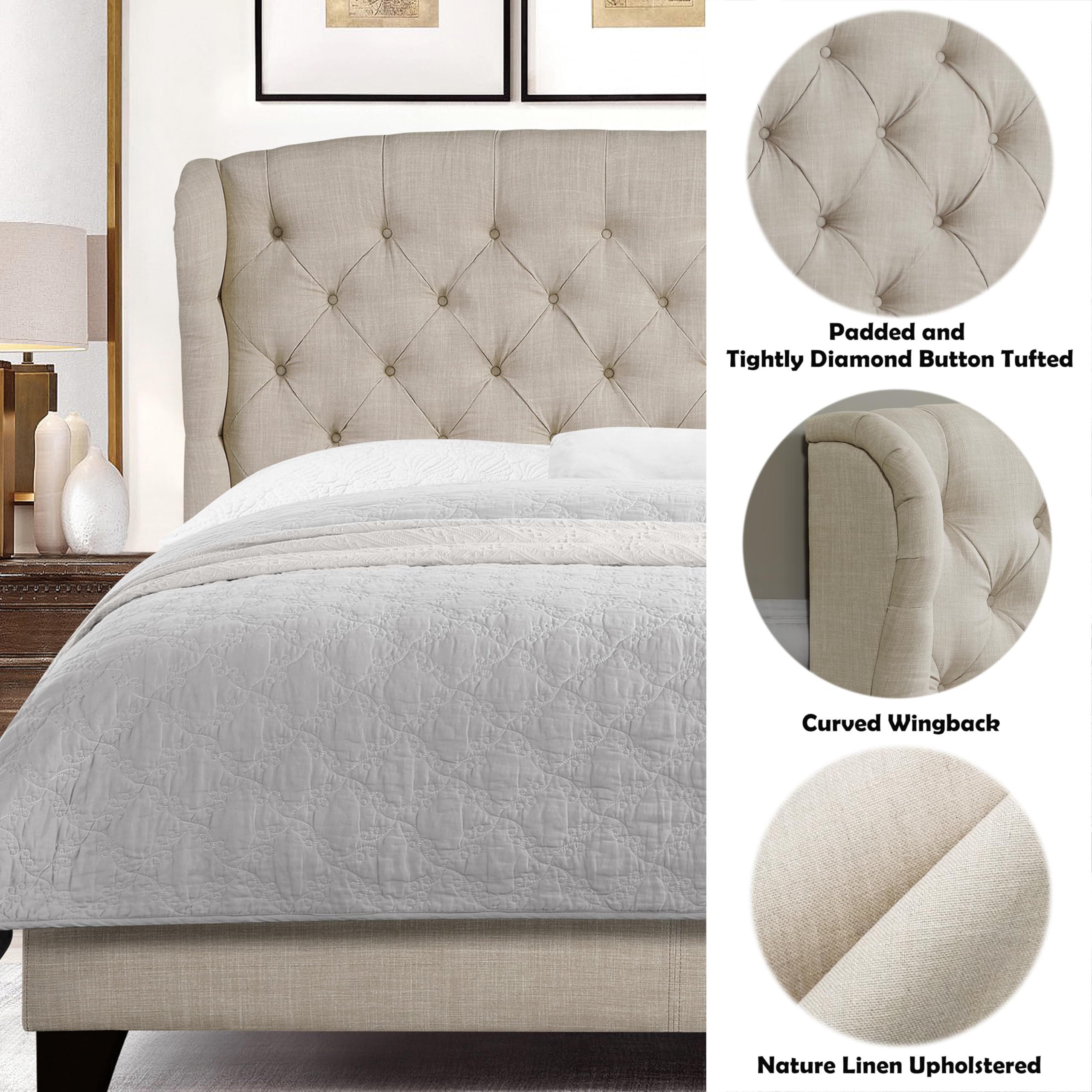 Snapklik.com : Rosevera Torrey Wingback Bed/Tufted Headboard Adjustable ...