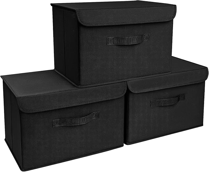 DIMJ 3 Pack Storage Boxes with Lid, Fabric Baskets Closet Storage Bins ...