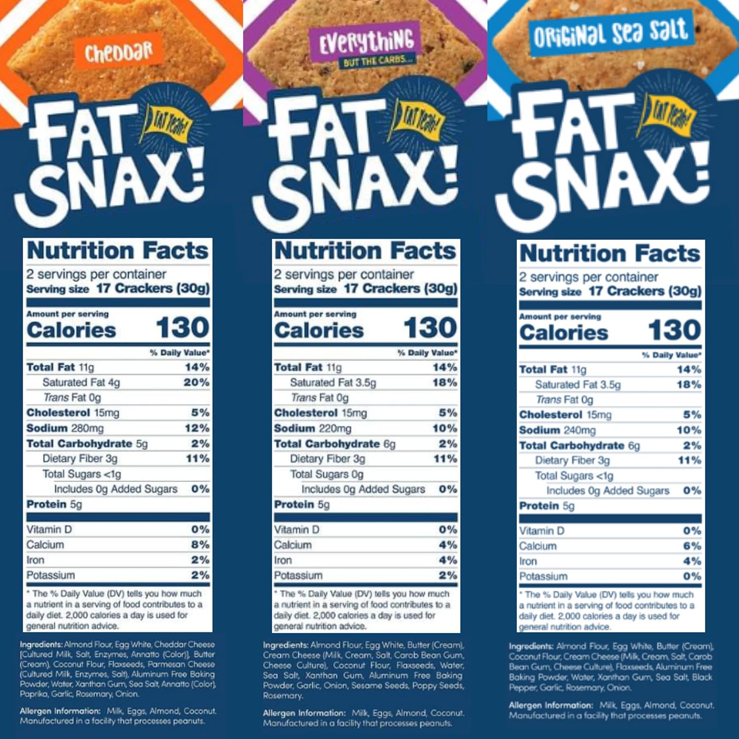 Buy Fat Snax Low-Carb Keto Crackers, Variety Pack, 2.25 Ounce (Pack of ...