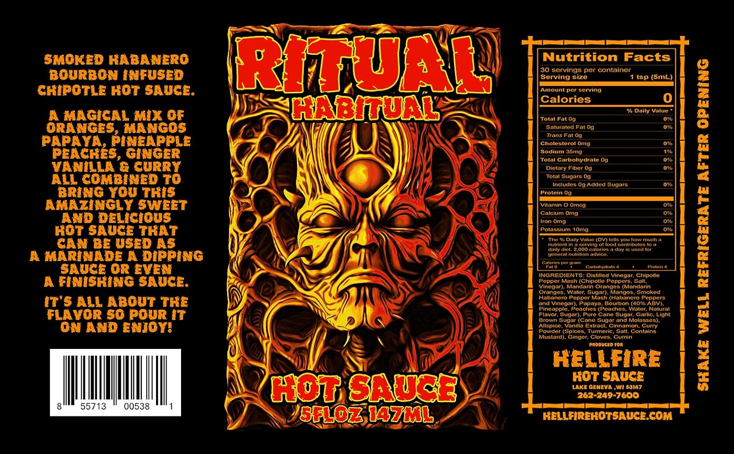Hellfire Hot Sauce Ritual Habitual – Salsa picante gourmet a base de ...