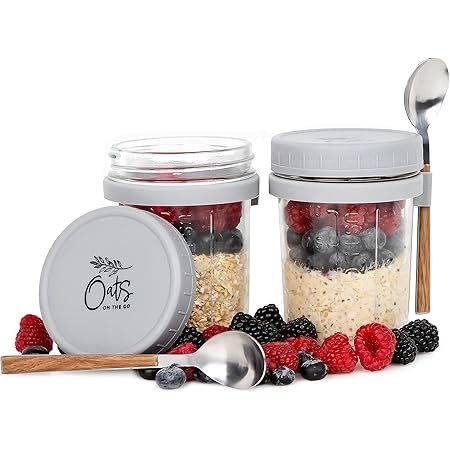 Amazon.com: Mason Jars for Overnight Oats: 4 Pack Overnight Oats Containers with Lids and Spoons ...