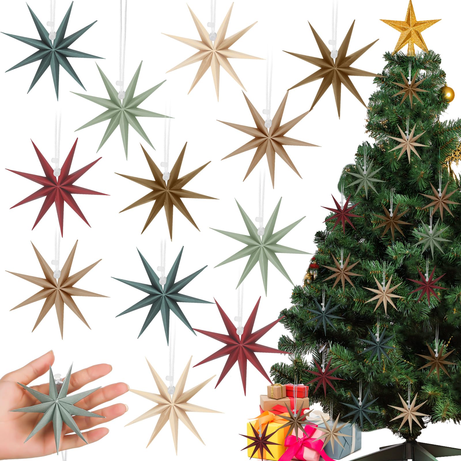 Amazon.com: 12 Pcs 3D Mini Star Ornament Christmas Tree Star Ornaments ...