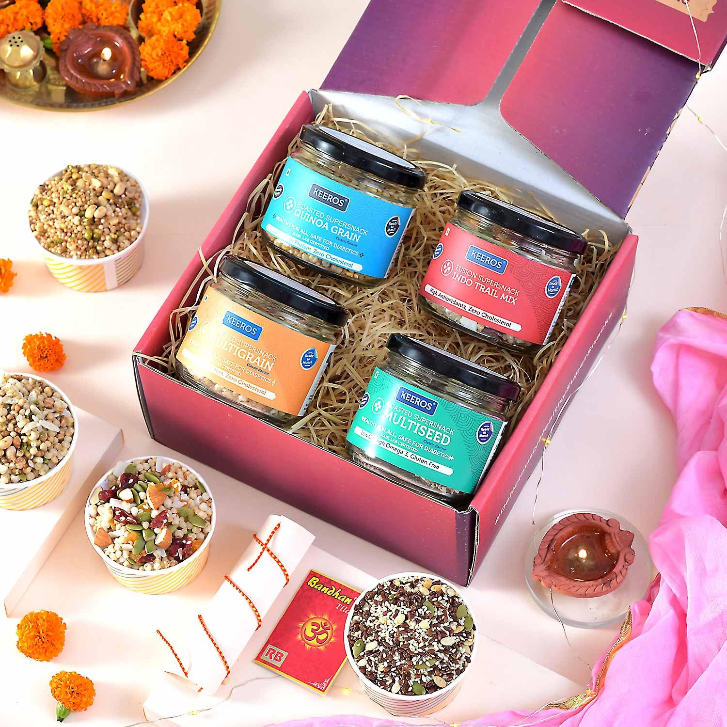 Keeros Healthy Bhai Dooj Gift Hamper for Brother with Roli Chandan ...