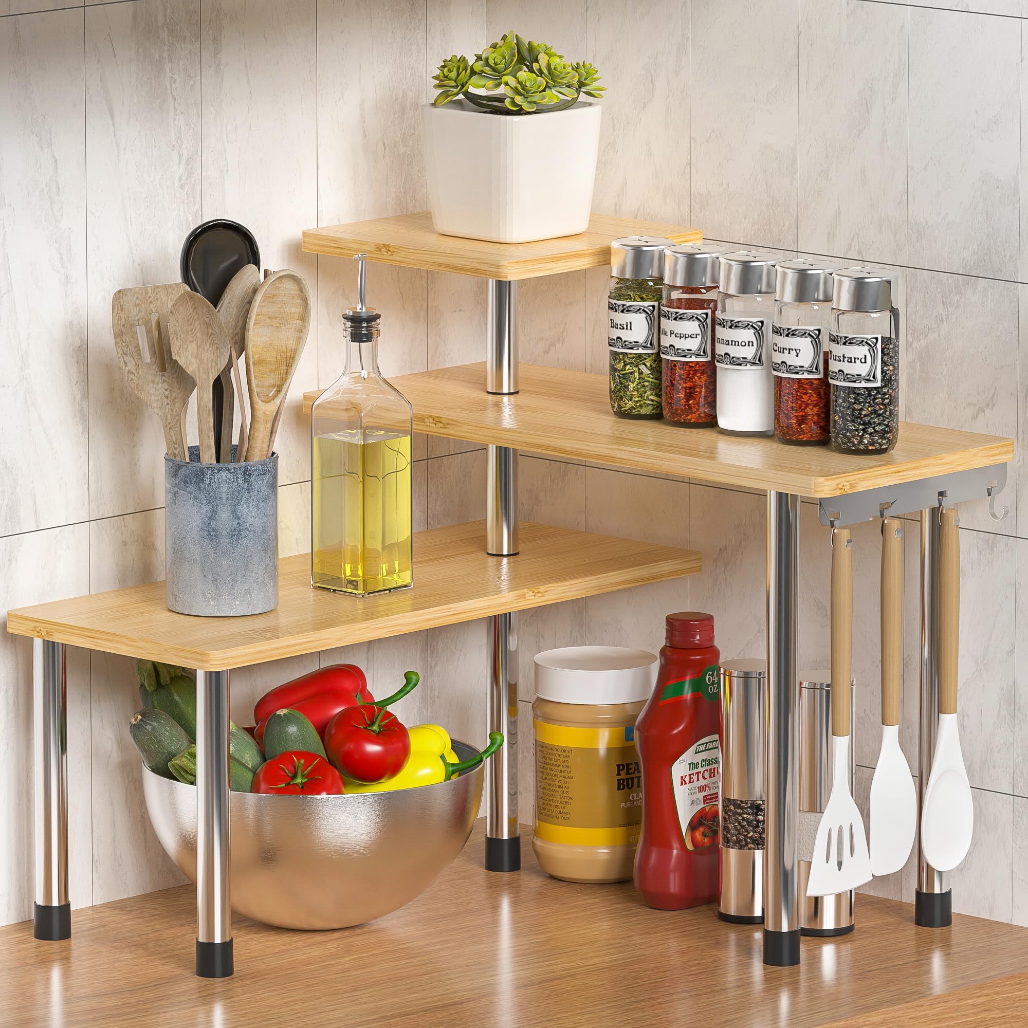 Amazon.com: TRSPCWR Kitchen Counter Shelf Organizer, 4-Tier Countertop ...