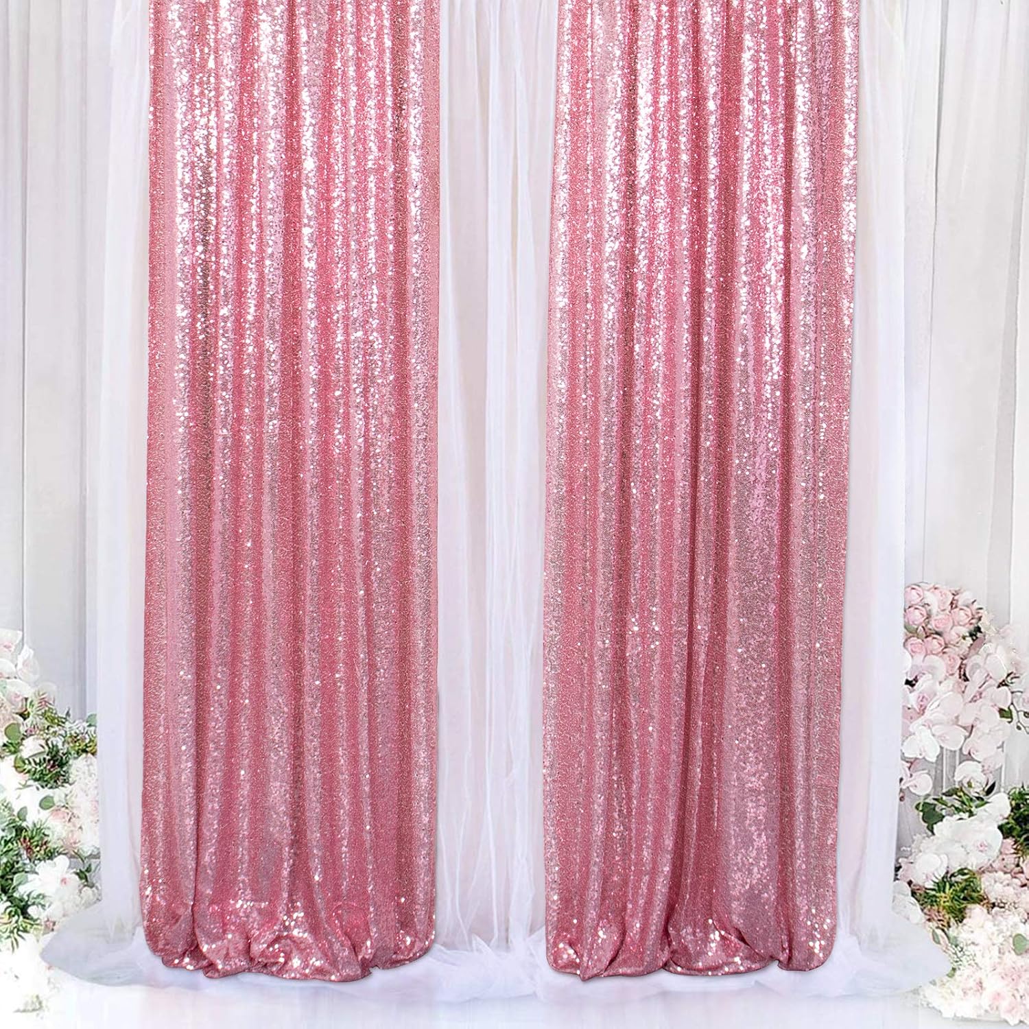 Amazon.com : ShinyBeauty Sparkle Backdrop Curtain Fuchsia Pink 2 Panels ...