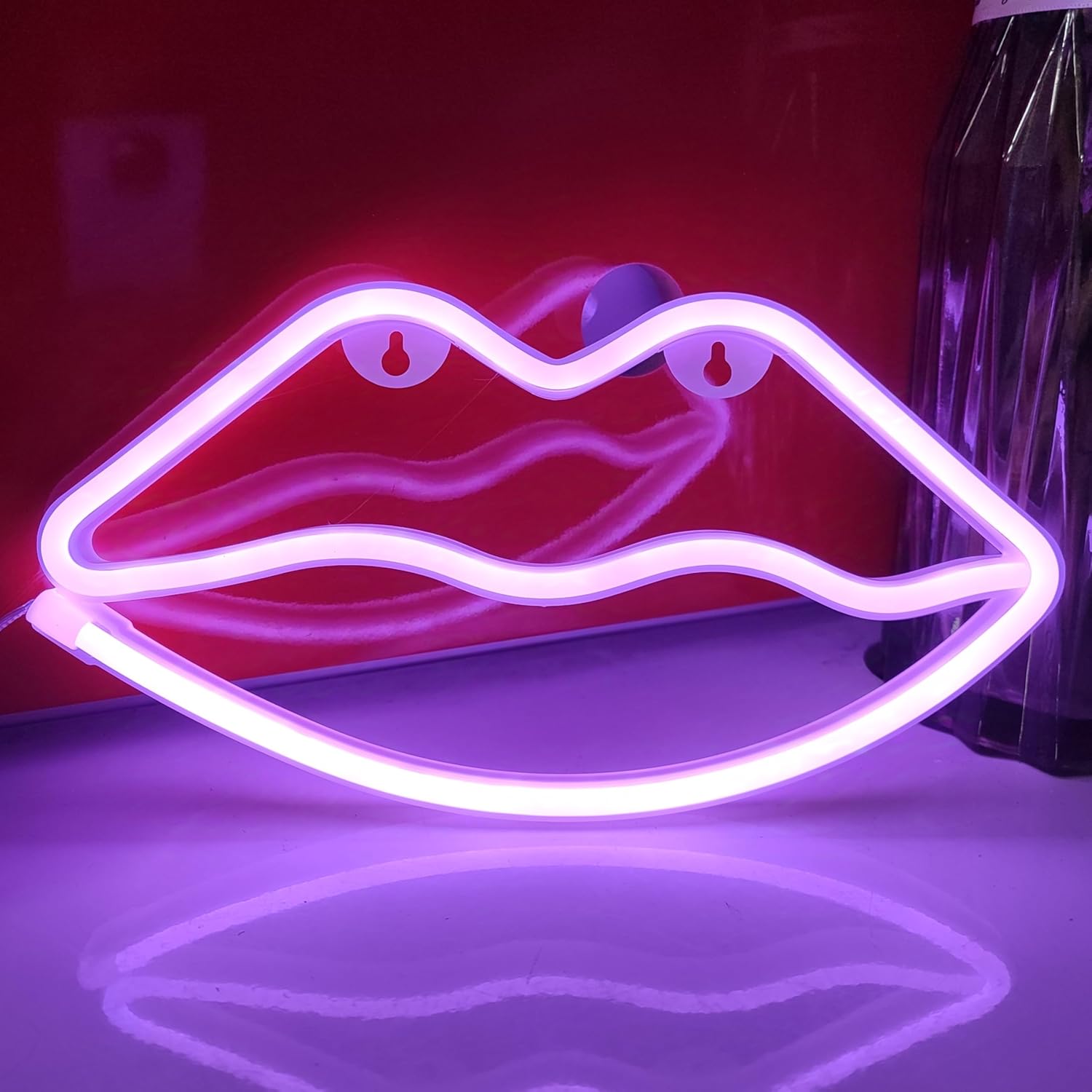 Amazon.com : JYWJ Lip Neon Sign,USB or 3-AA Battery Powered Neon Light ...