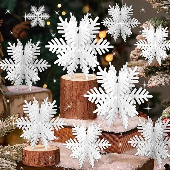 Amazon.com: 8 PCS Snowflake Decorations, Glitter 3D Snowflake Christmas ...
