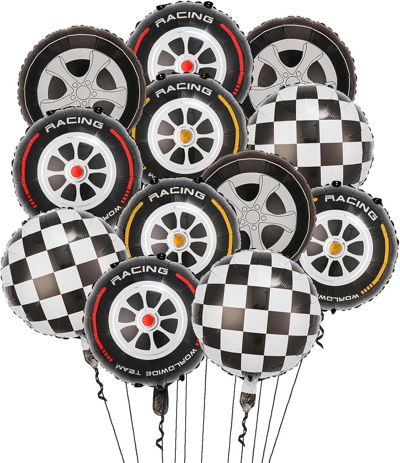 Amazon.com: GOTPASS 12 PCS Race Car Wheel Balloons Black and White ...