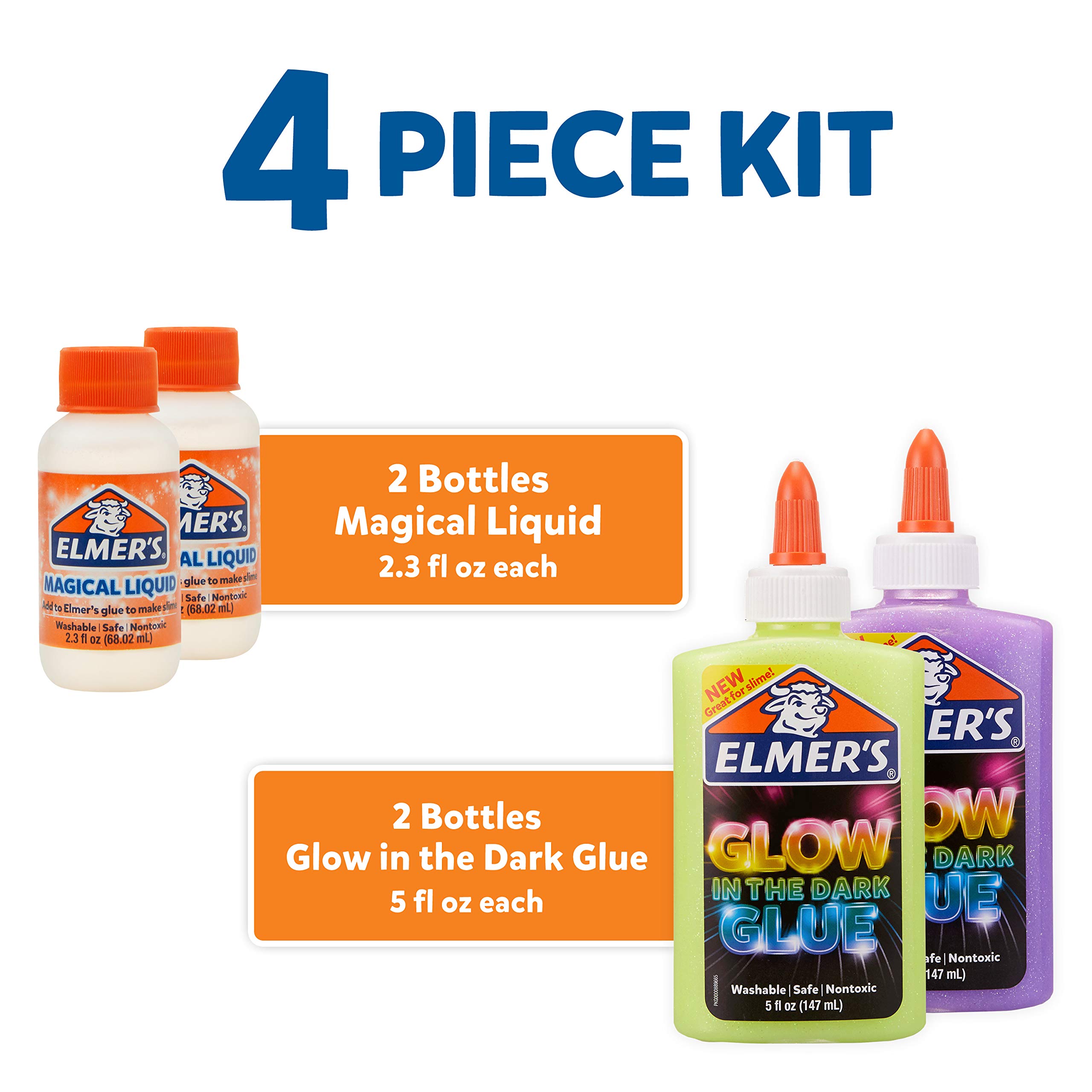 Elmer's Glow-in-the-Dark Slime Kit (2062242), Yellow + Purple Glow, 4 ...