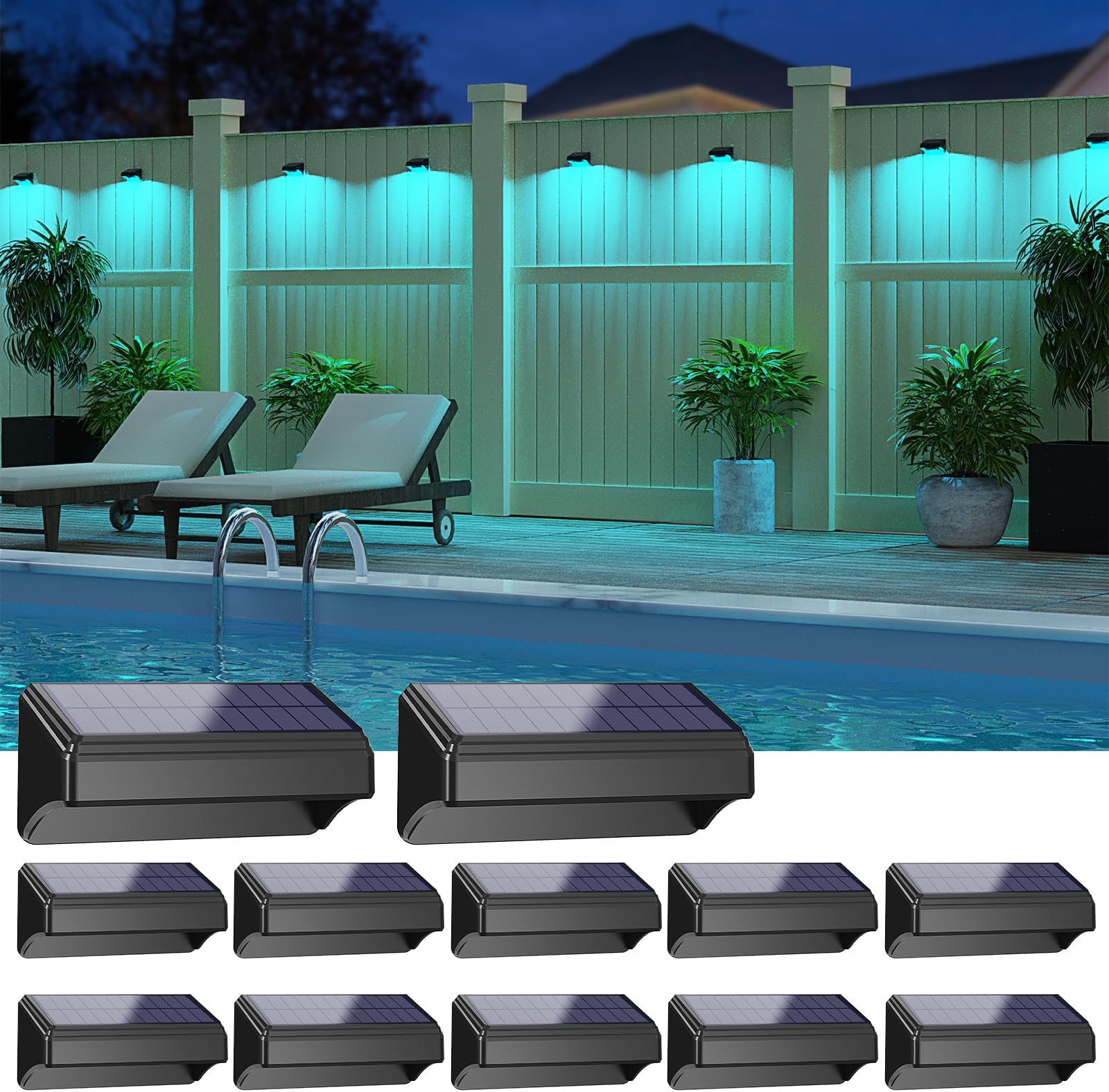 FLITI Brighter Solar Fence Lights 4 Pack, RGB 8 Colors, Dusk to Dawn ...