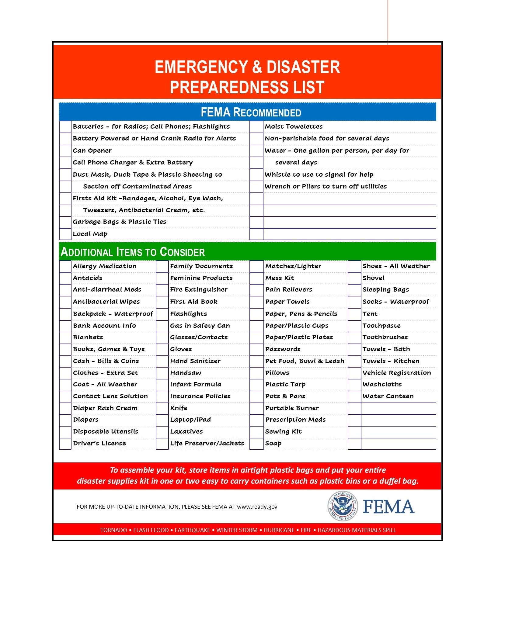 Disaster Procedure Checklist