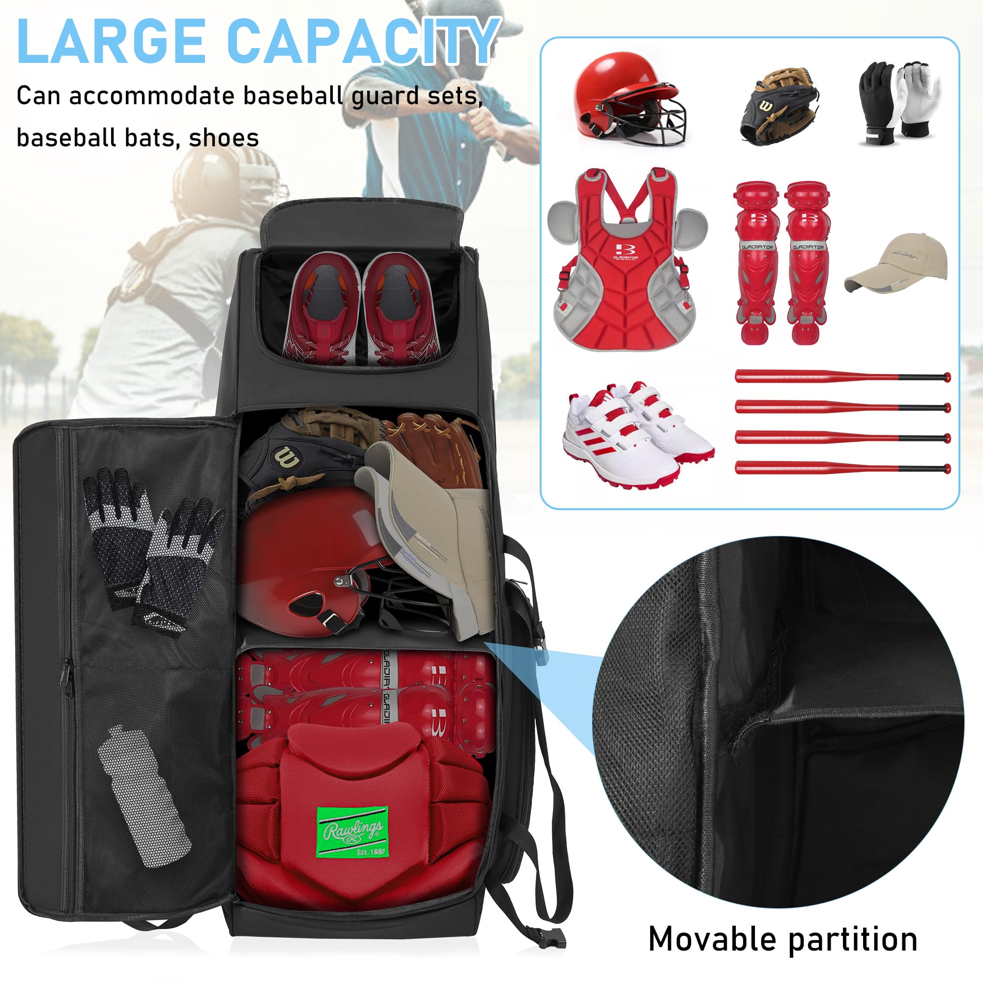 Snapklik.com : Rolling Baseball Bag, Wheeled Baseball & Softball ...