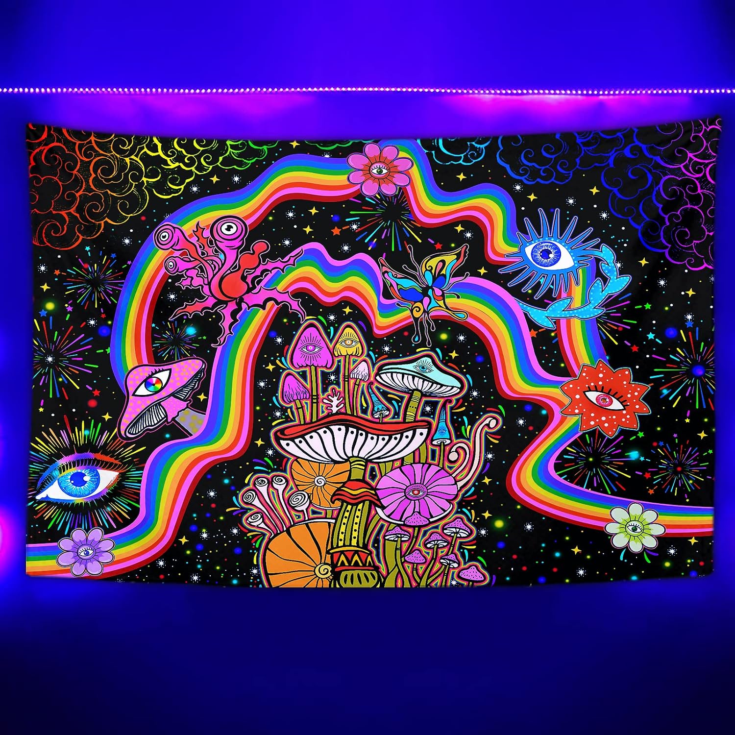 Amazon.com: NiYoung Trippy Tapestry Wall Hanging Blacklight Rainbow ...