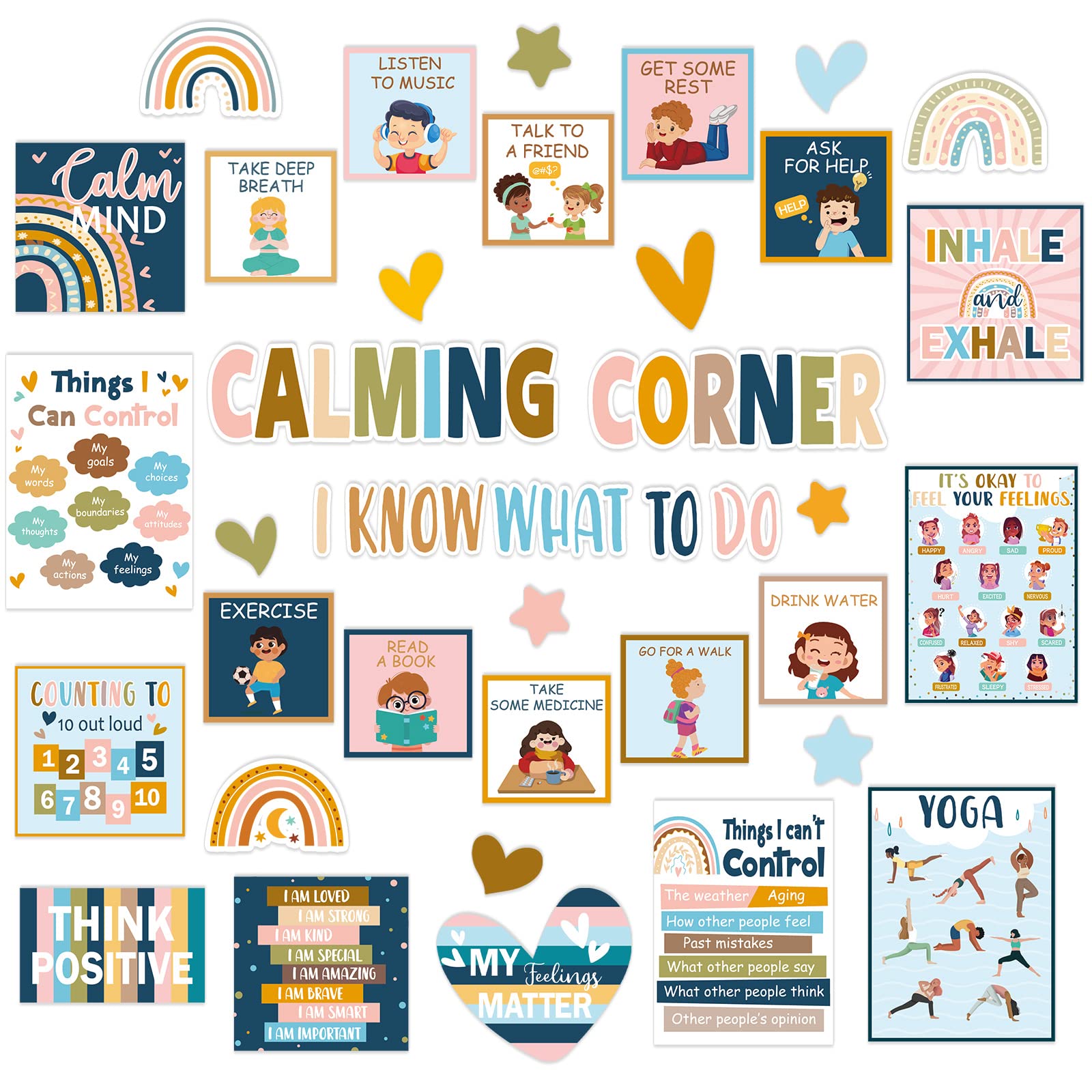 Snapklik.com : Blue Boho Calming Corner Classroom Bulletin Board Set ...