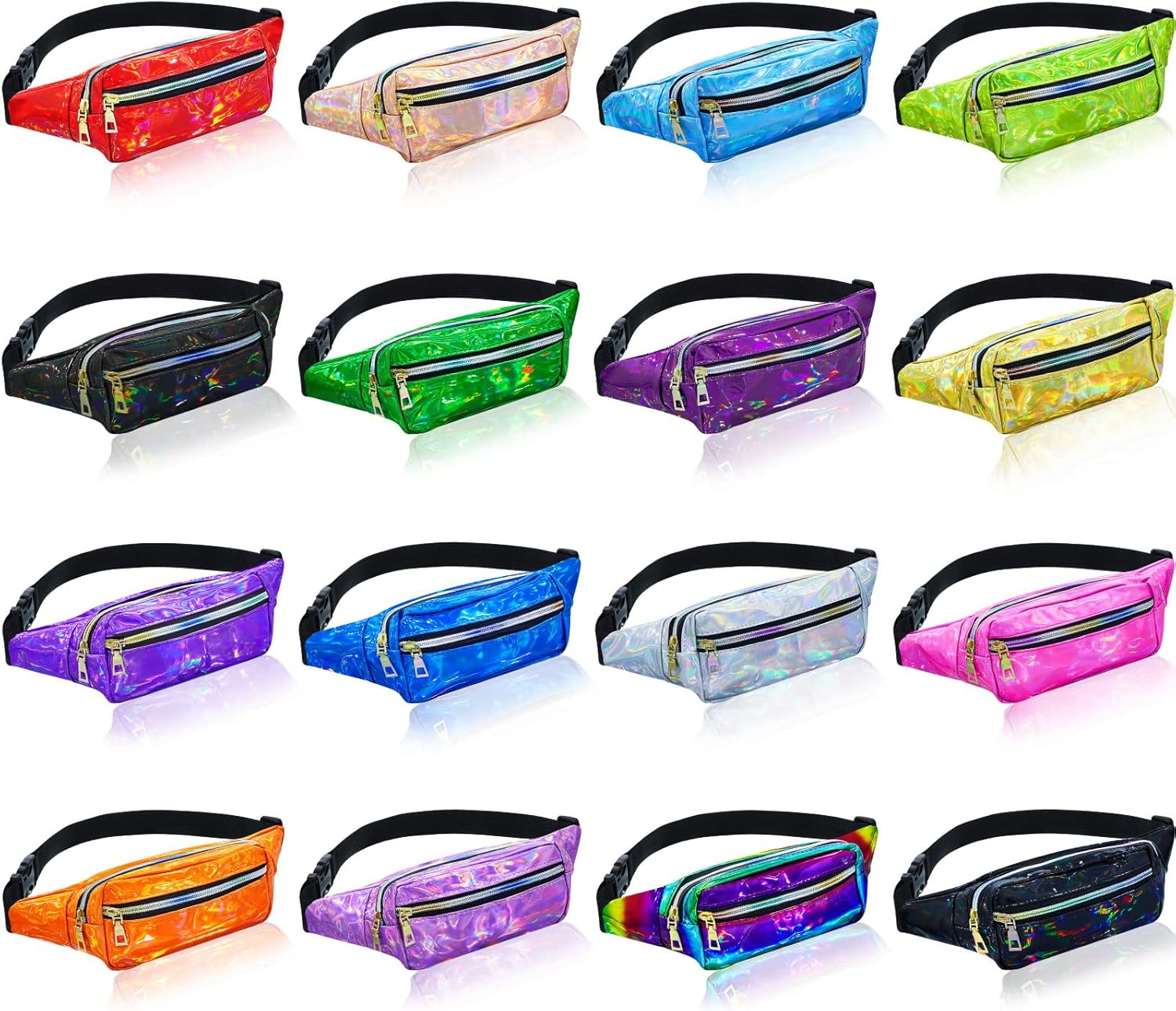 Amazon.com | 16 Pcs Fanny Packs for Women Holographic Fanny Pack Bulk 80s 90s Shiny Waist Bag ...