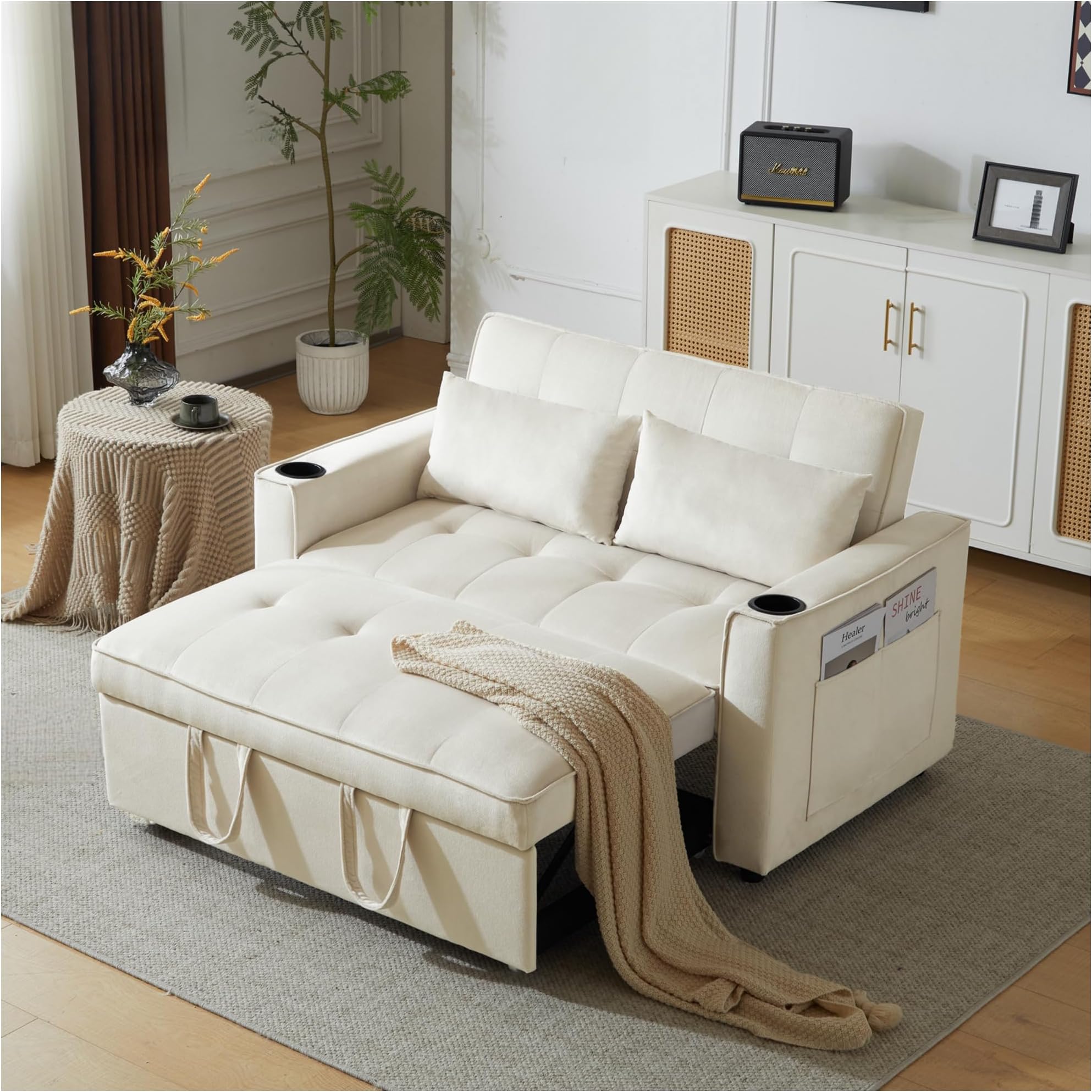 Racxily Divano letto 2 posti con portabicchieri e cuscini,Divano letto ...