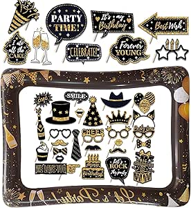 Photo Booth Props Sets, 1Pcs Inflatable Photo Booth Frame + 36Pcs Black ...