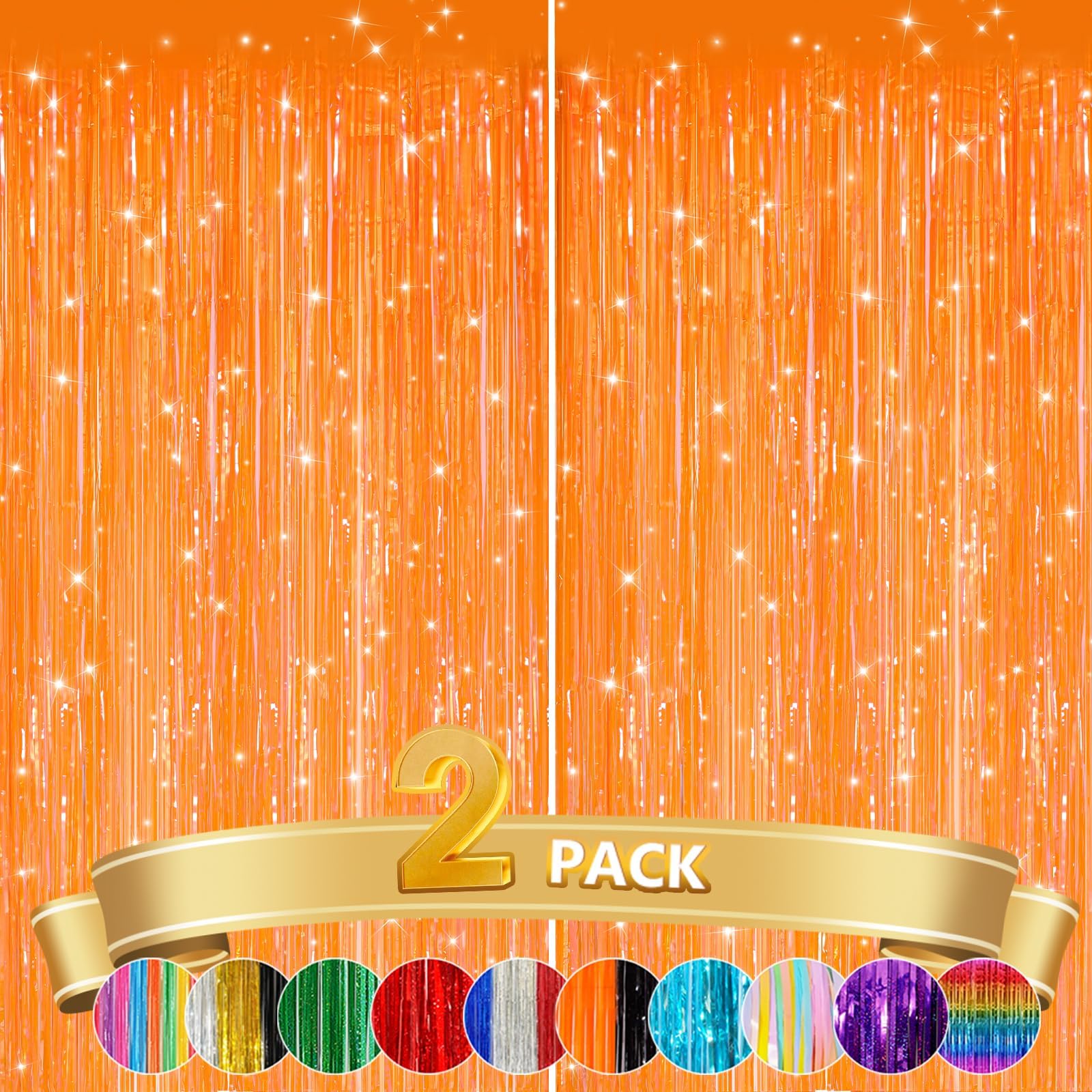 Amazon.com : 2 Pack Orange Metallic Tinsel Foil Fringe Curtains, Door ...