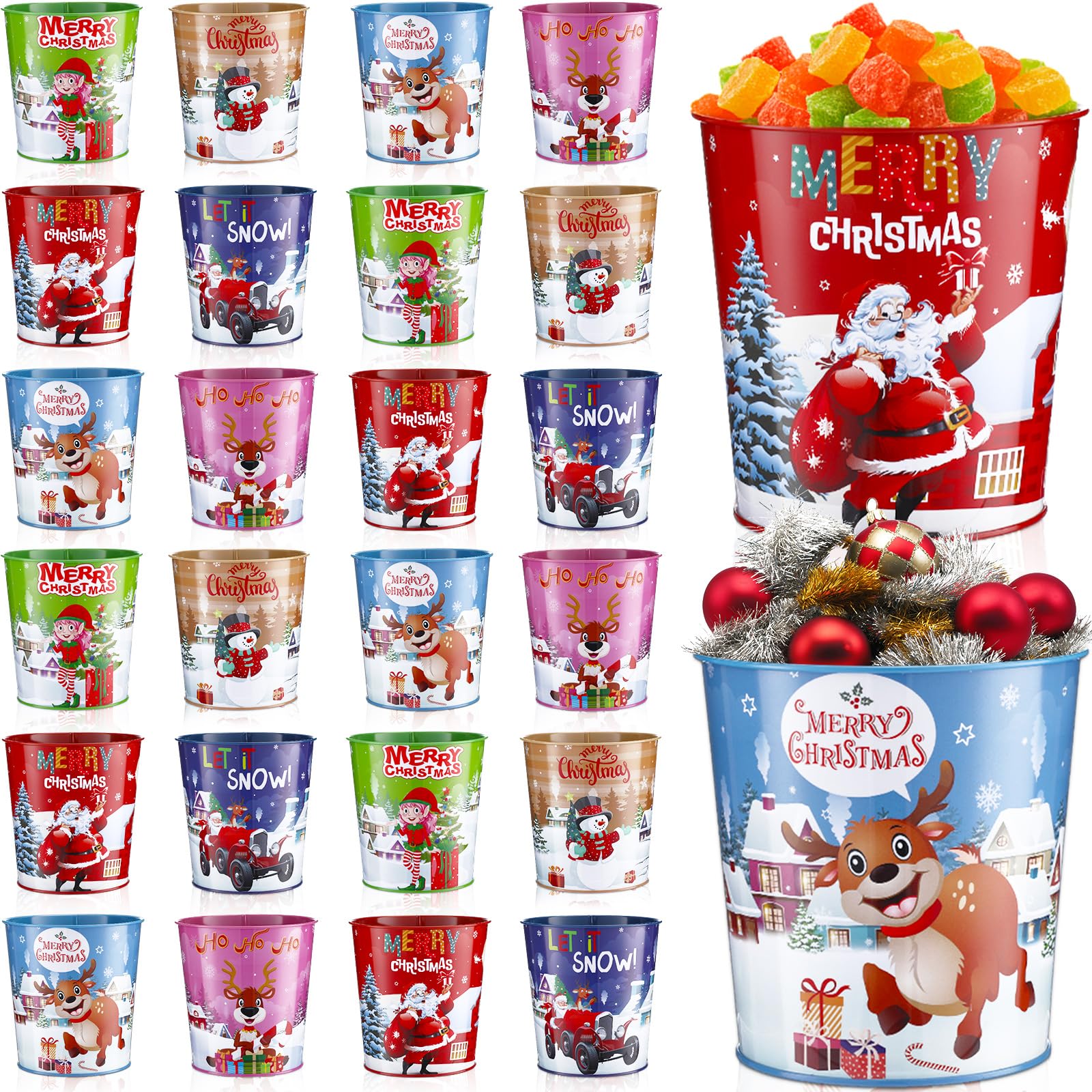 Amazon.com: Sliner 24 Pieces Christmas Metal Bucket Small Metal Pail ...