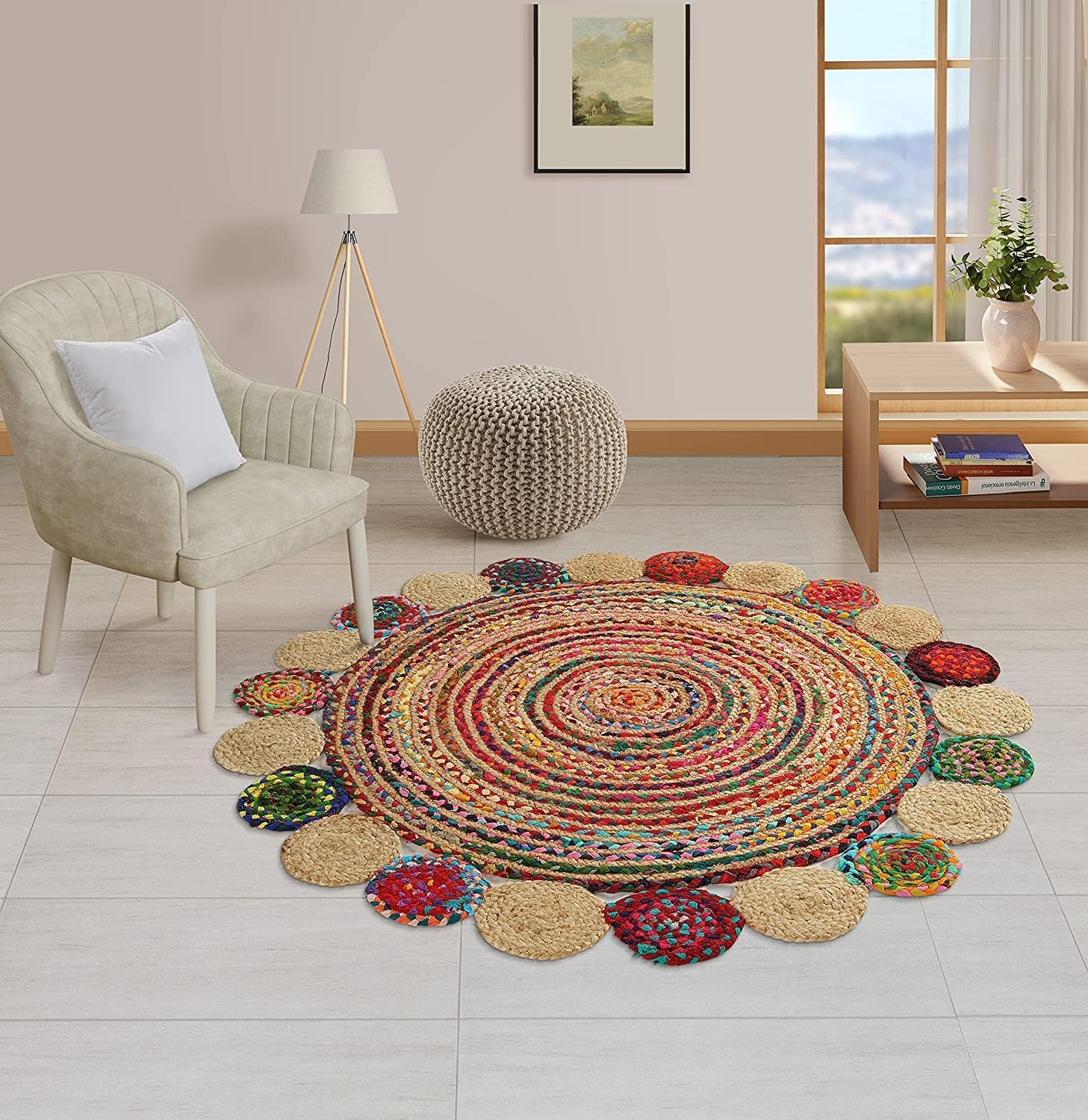 Amazon.com: GRUHUM Jute Cotton Area Rug 8ft - Natural Fiber Round ...