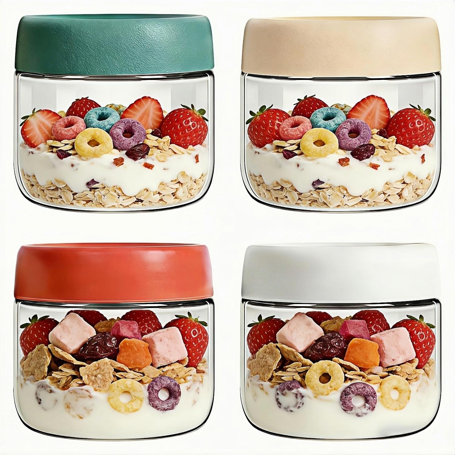 4 Pack 350ML Overnight Oats Jars,Leak-Proof Airtight Glass Storage ...