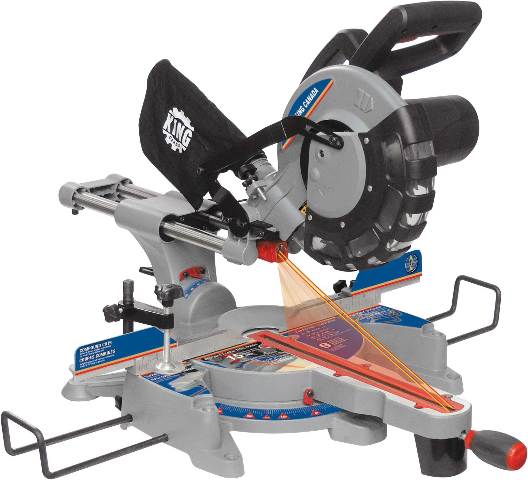 King Canada 8380 10-Inch Sliding Compound Miter Saw with Twin Laser ...