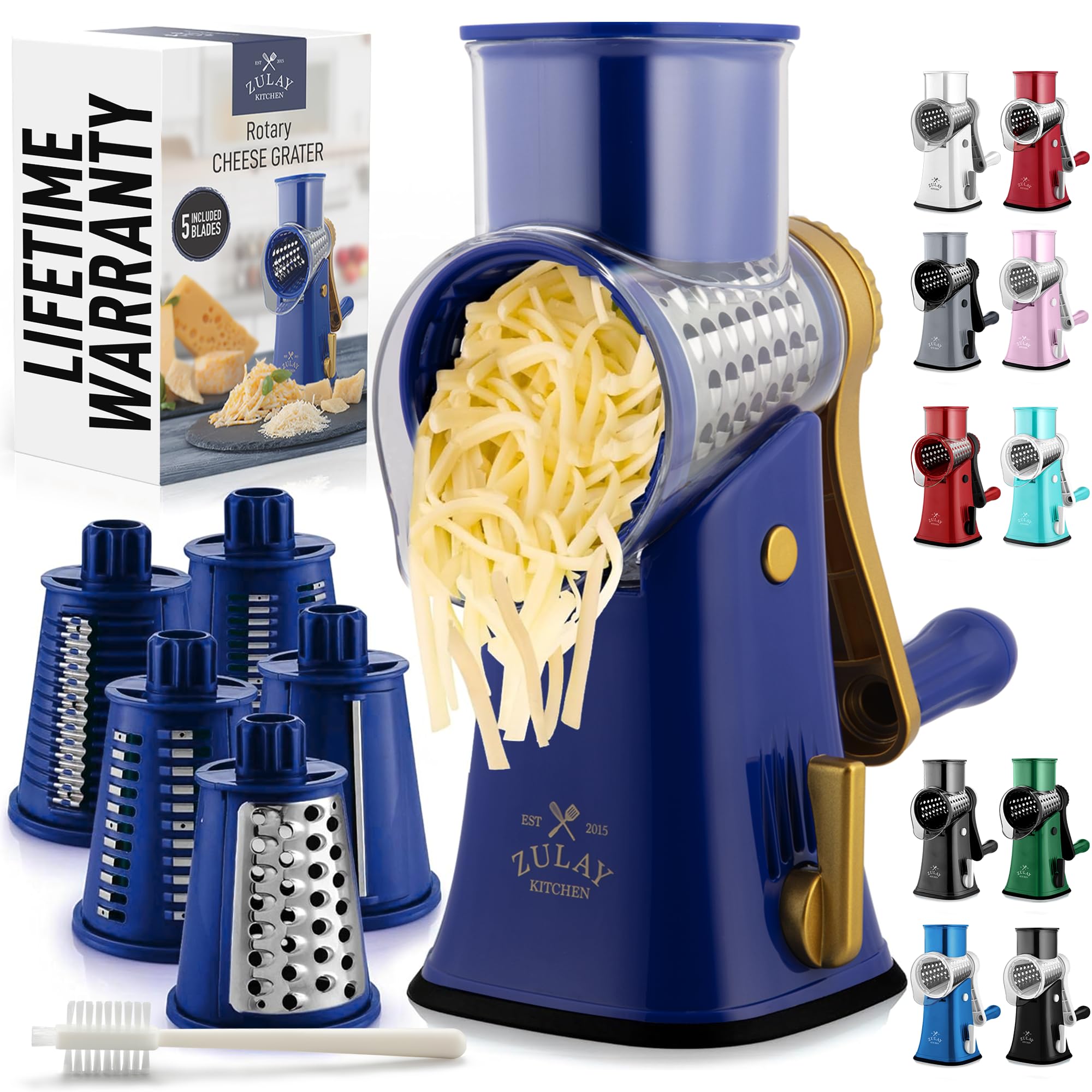 Amazon.com: Zulay Kitchen Rotary Cheese Grater 5 Blade Cheese Shredder ...