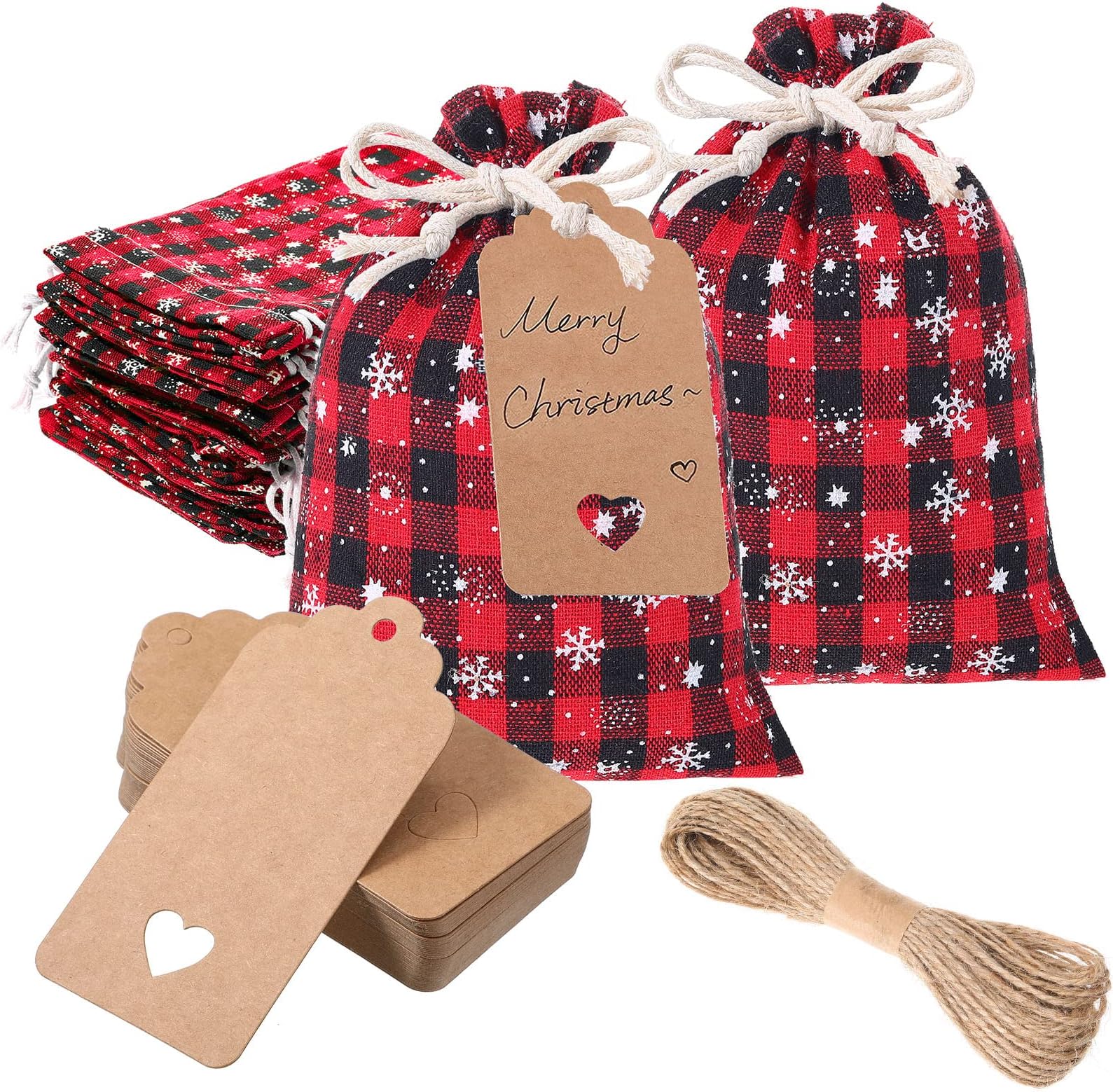 Amazon.com: Shappy 48 Pcs Christmas Drawstring Bags Xmas Buffalo Plaid ...