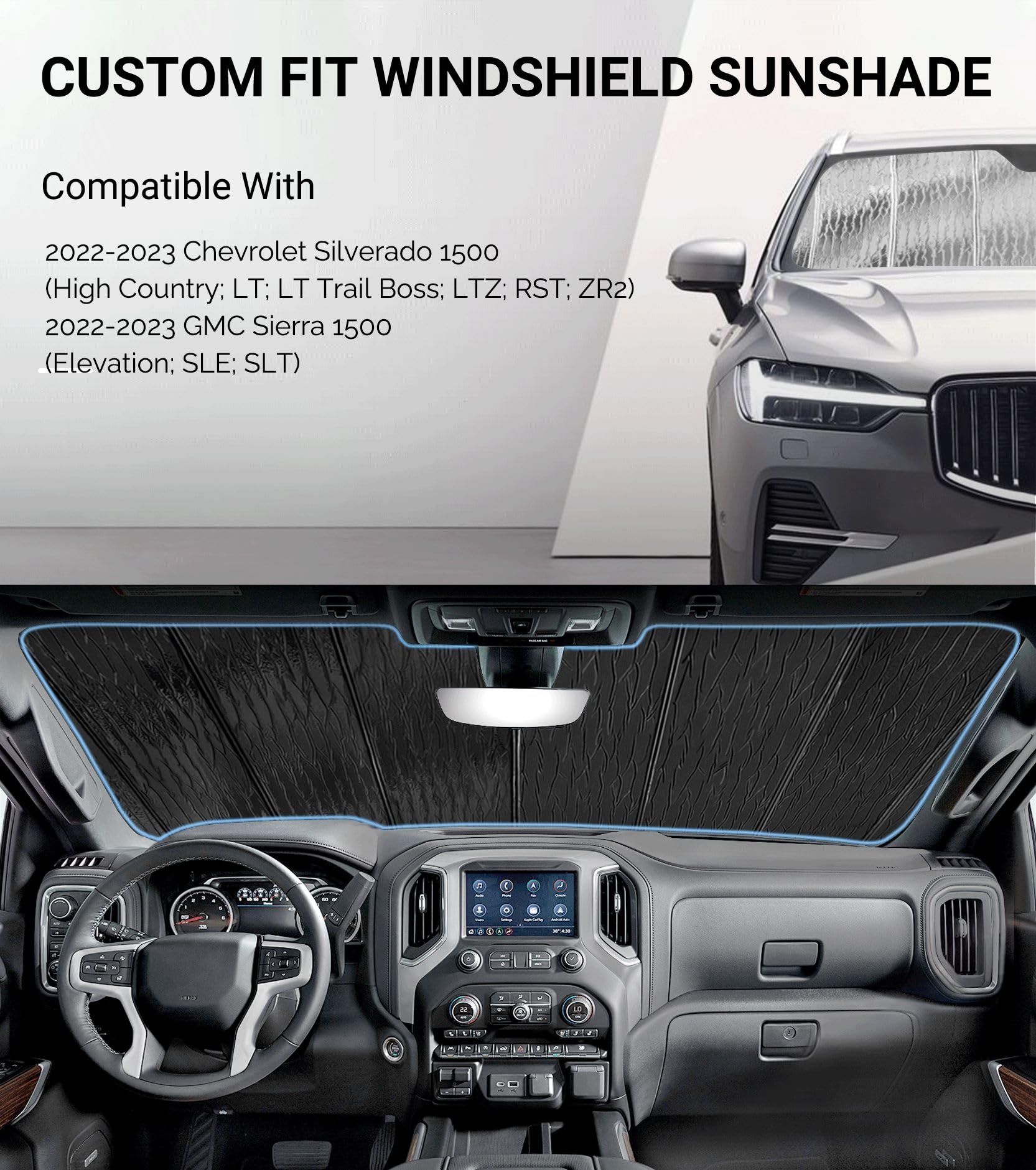 Pigenius Windshield Sun Shade for 2022-2023 Chevrolet Silverado 1500 ...